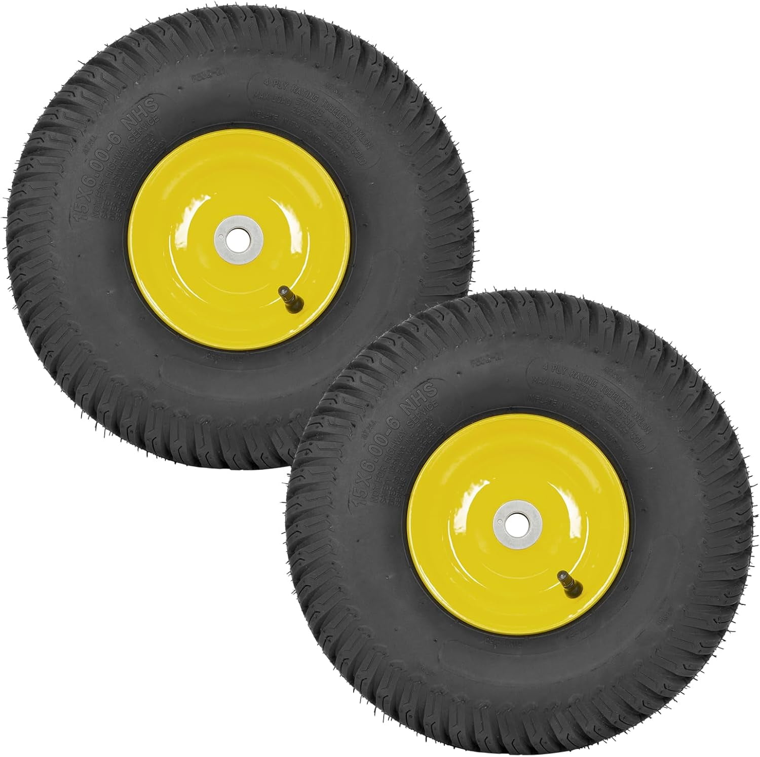 2 PCS 15x6.00-6 Tubeless Tire and Wheel Assembly, Replacement Lawn Mower Front Tire Compatible ...