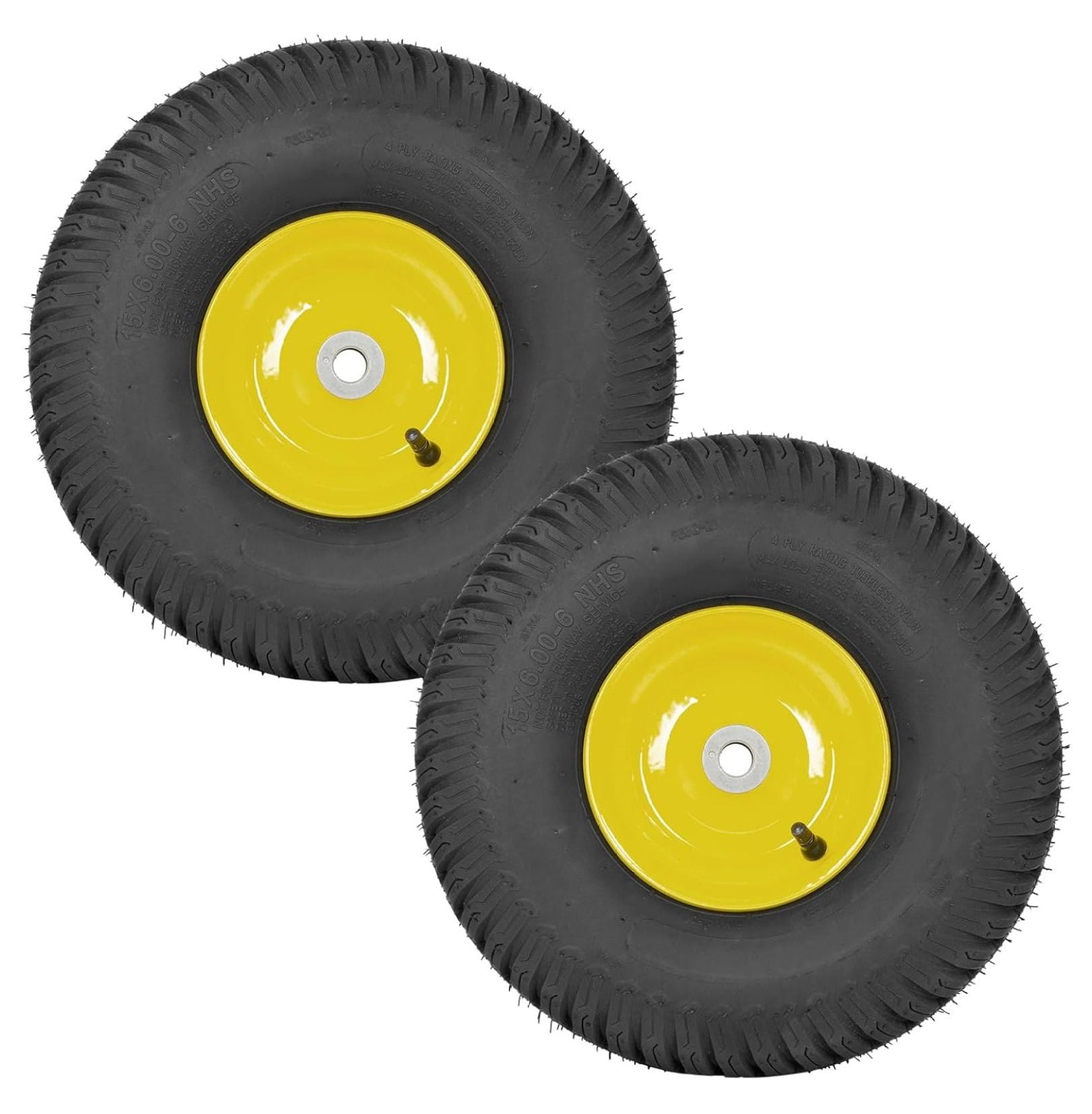 2 PCS 15x6.00-6 Tubeless Tire and Wheel Assembly, Replacement Lawn Mower Front Tire Compatible ...