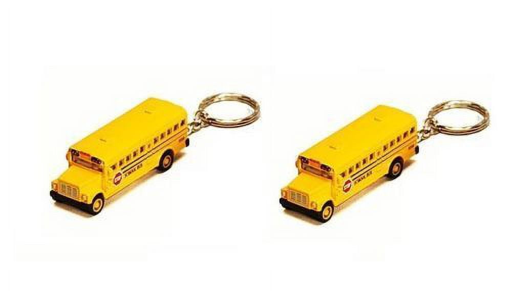 2 PCS 2.5 Inch Mini Yellow School Bus Key Chain Diecast Model pull back ...
