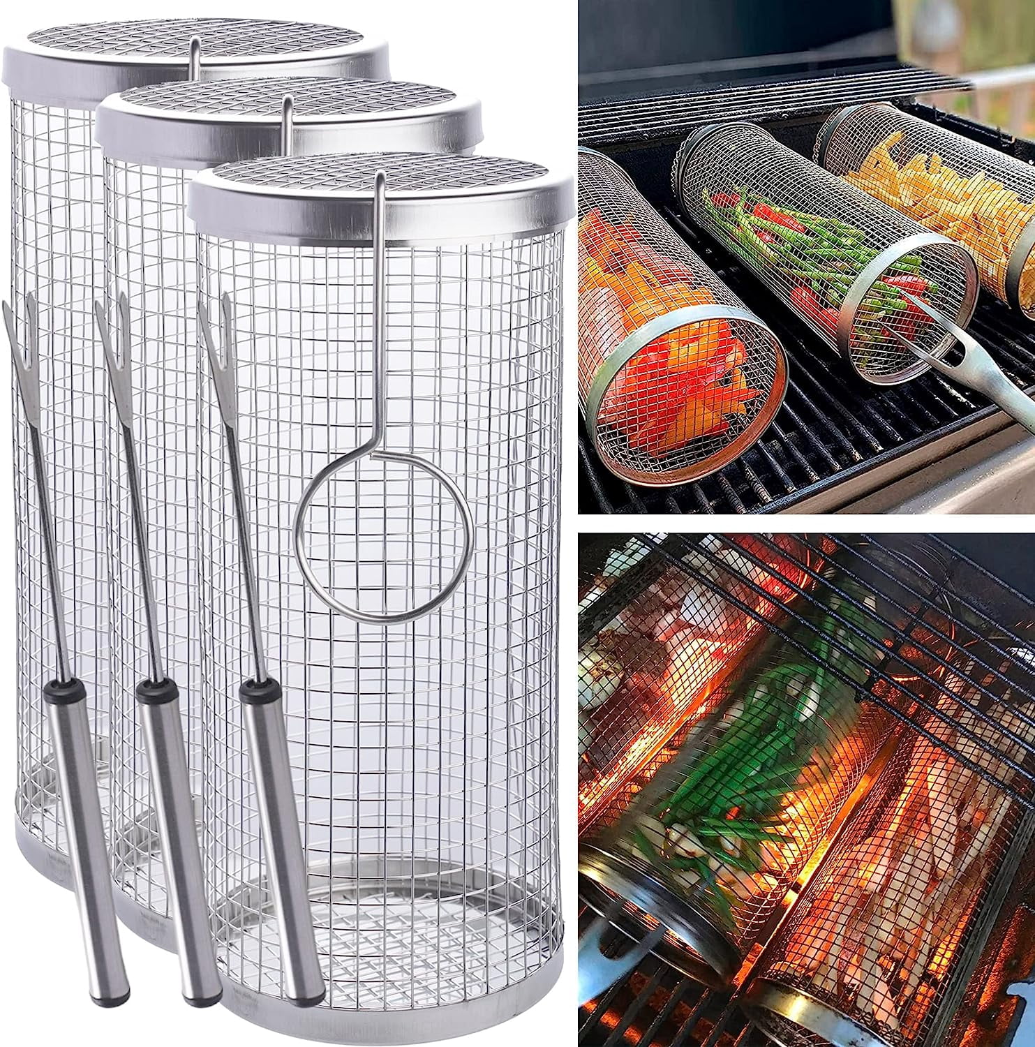 [2 PCS] 2023 New Rolling Grill Baskets for Outdoor Grill BBQ Grill ...