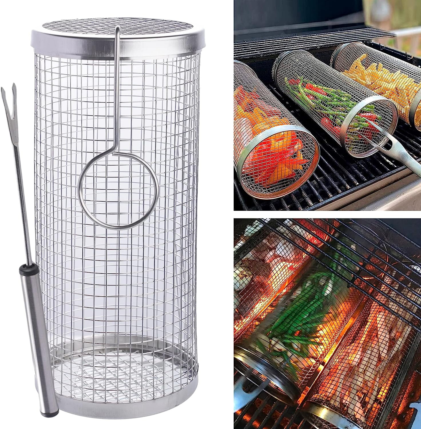 [2 PCS] 2023 New Rolling Grill Baskets for Outdoor Grill BBQ Grill ...