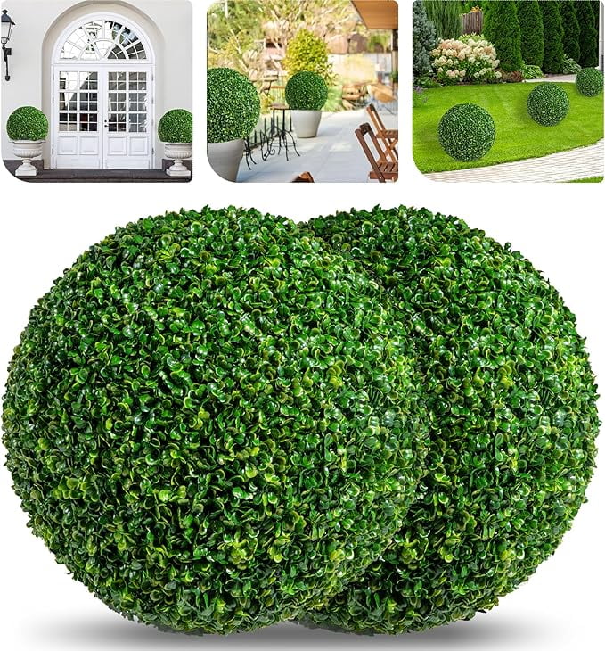 2 PCS 21 Inch Artificial Plant Topiary Ball, Faux Boxwood Decorative ...