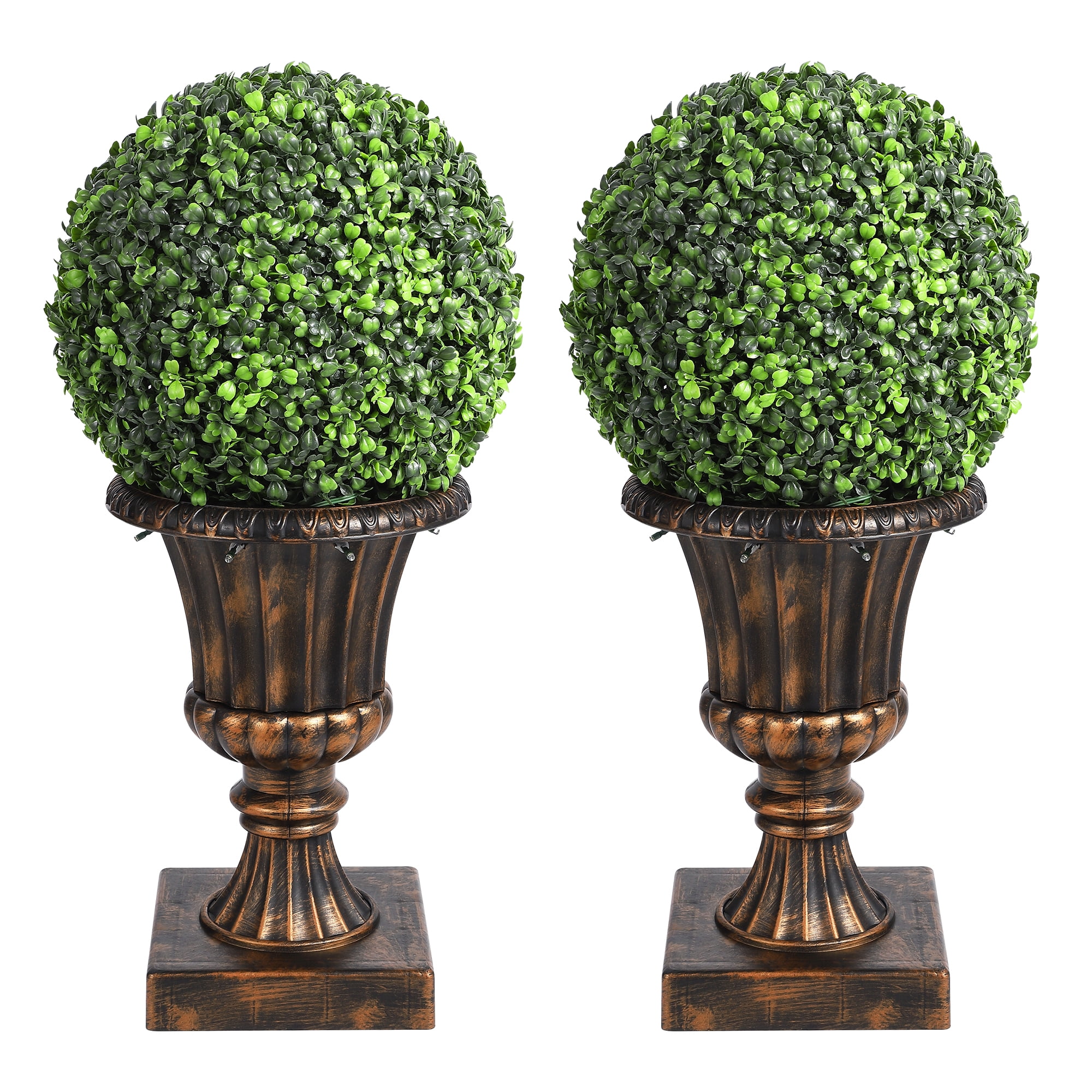 2 PCS 24” Artificial Topiary Balls with Pot and LED - Elegant Faux ...