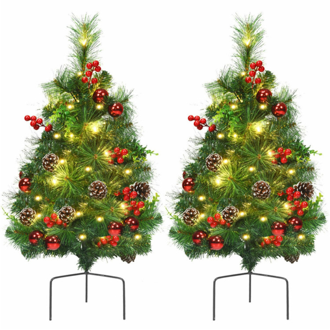 2 PCS 29" Outdoor Pathway Christmas Trees, Battery Operated Pre-Lit ...