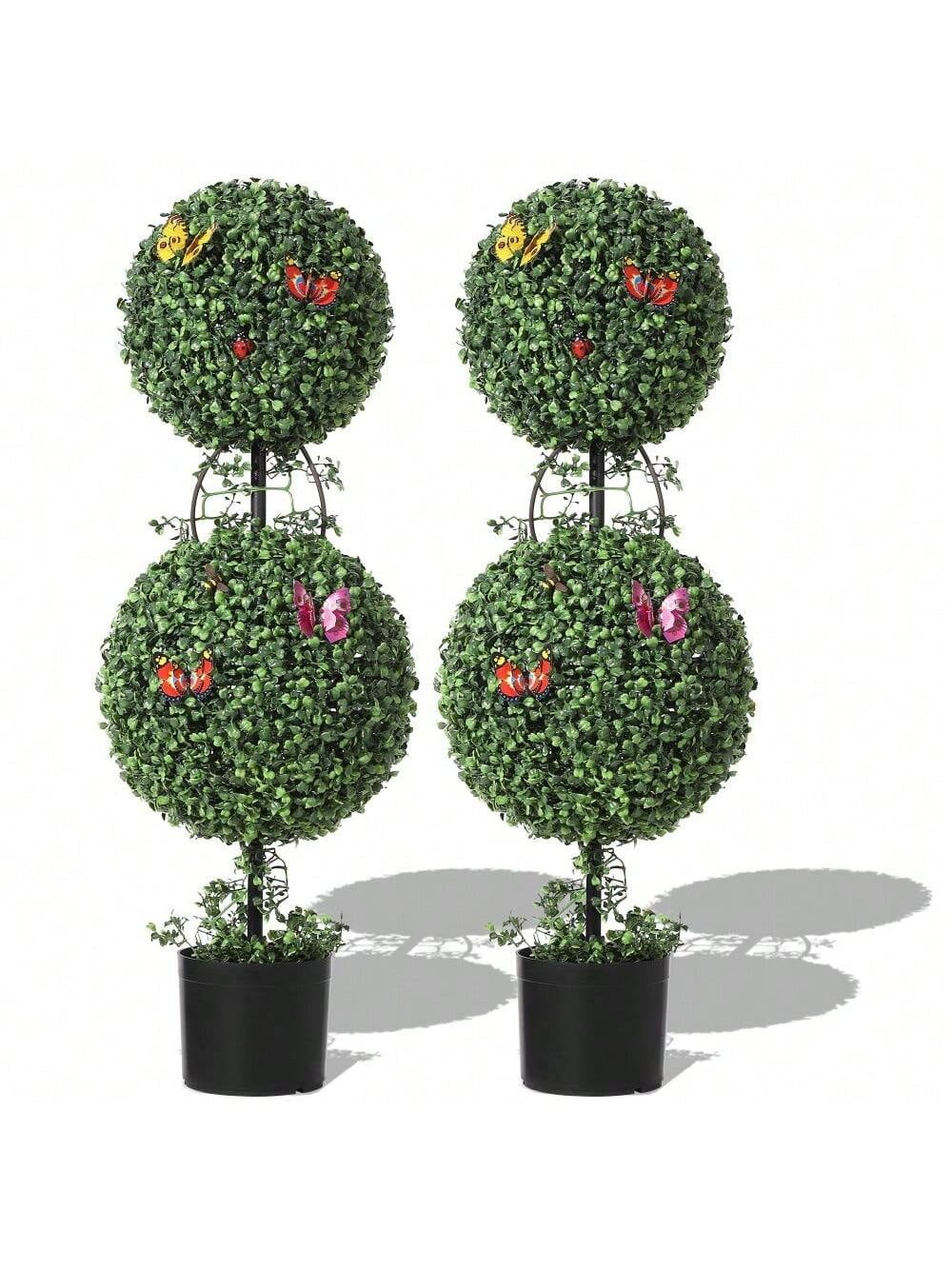 2 PCS 3 FT Artificial Double Ball Topiary Trees, Artificial Plants ...