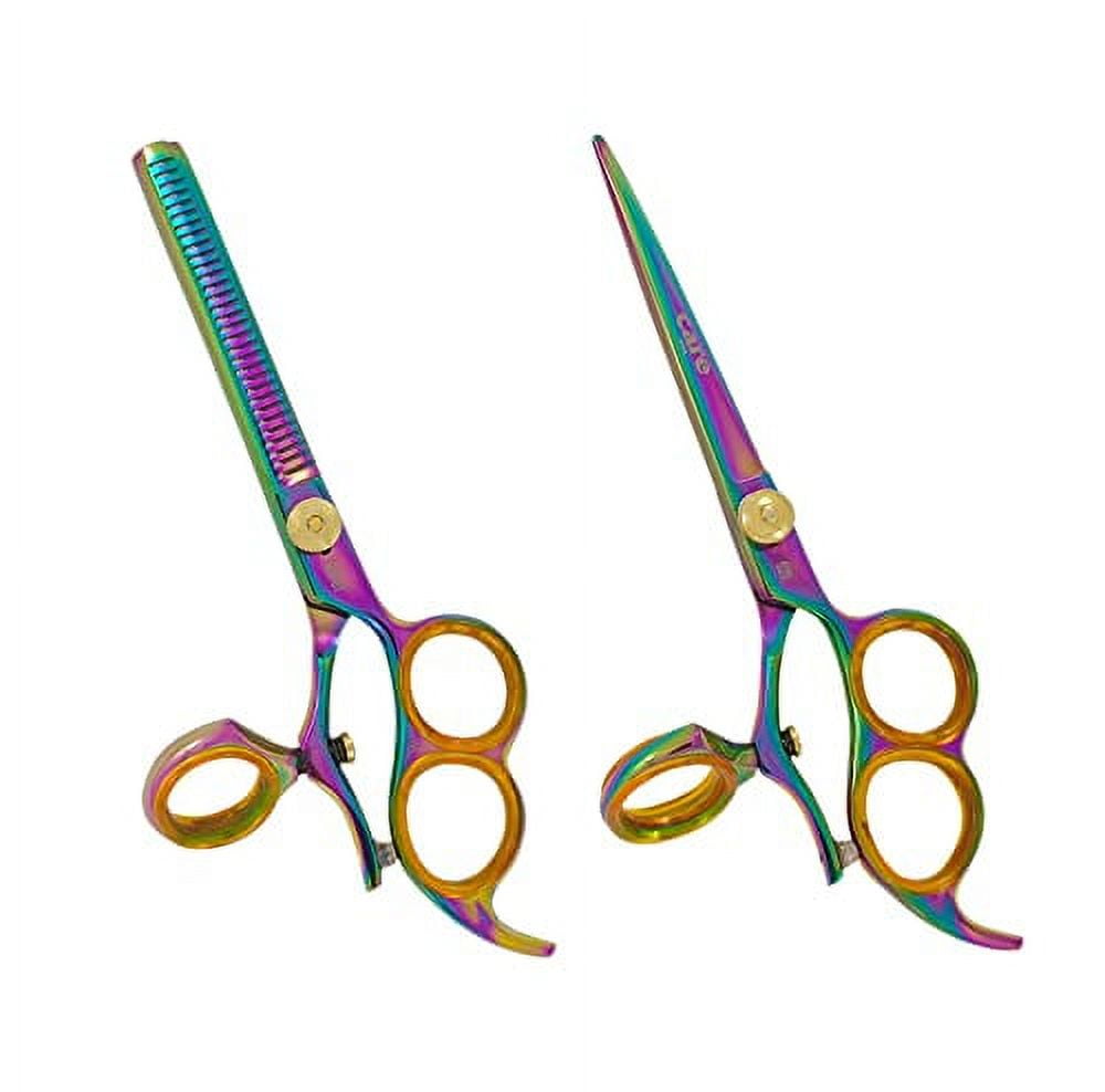 2 PCS 3 RING RAINBOW TITANIUM COATED SWIVEL THUMB THINNING SCISSORS ...