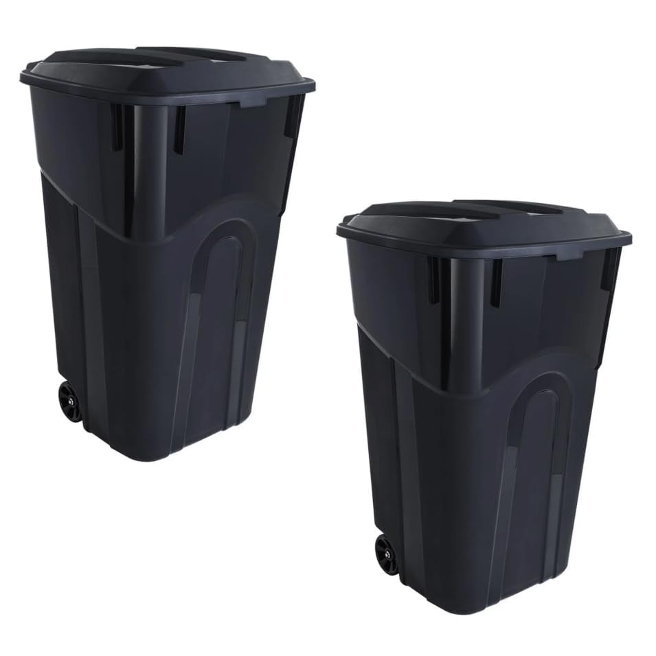 2 PCS 32 Gallon Heavy Duty Plastic Garbage Cans Trash Cans Rubbish Bin ...