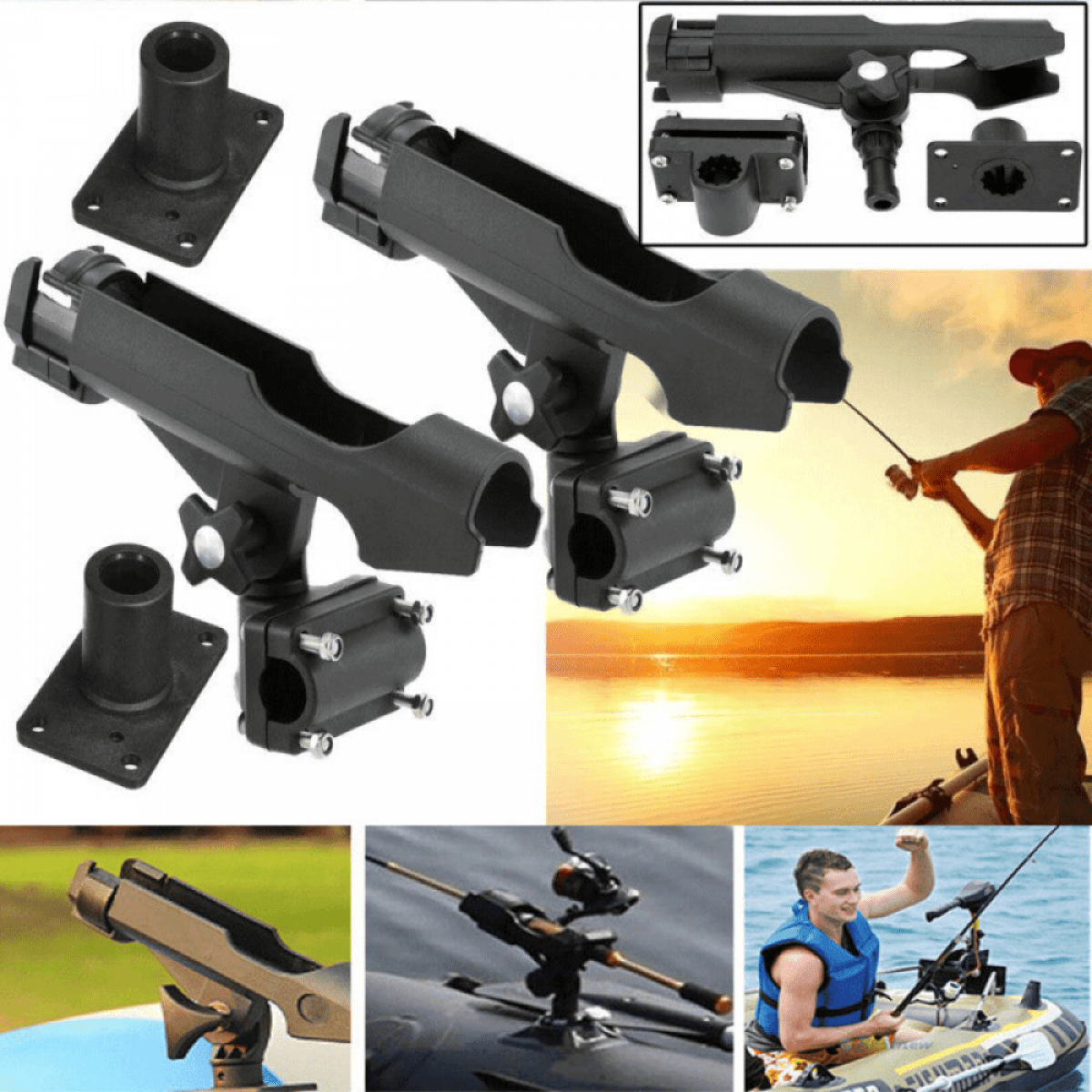 2 - PCS 360° Adjustable Side Rail Mount Kayak & Boat Fishing Pole ...