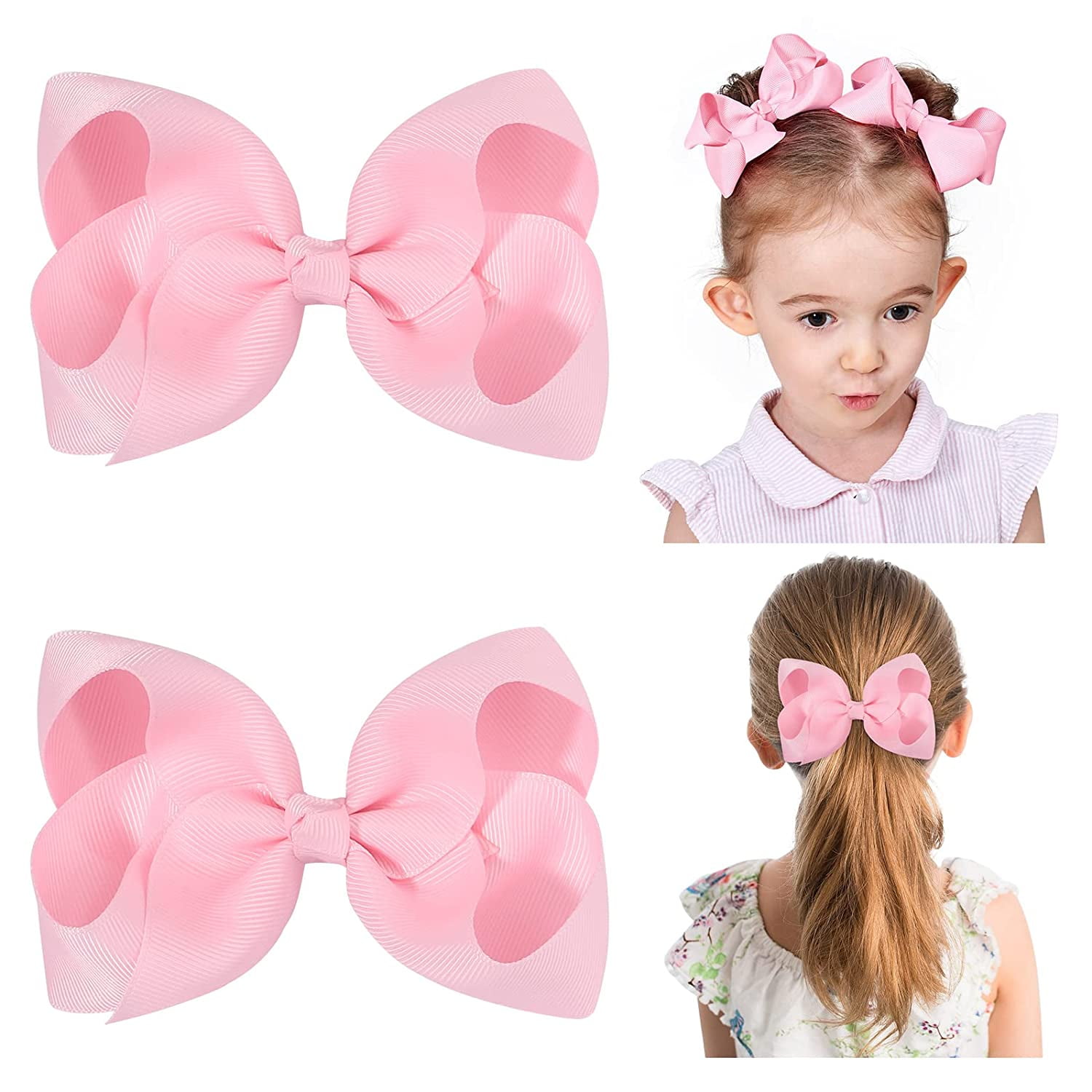 2 PCS 4.5" Hair Bows for Girls Alligator Clips Grosgrain Ribbon Solid ...