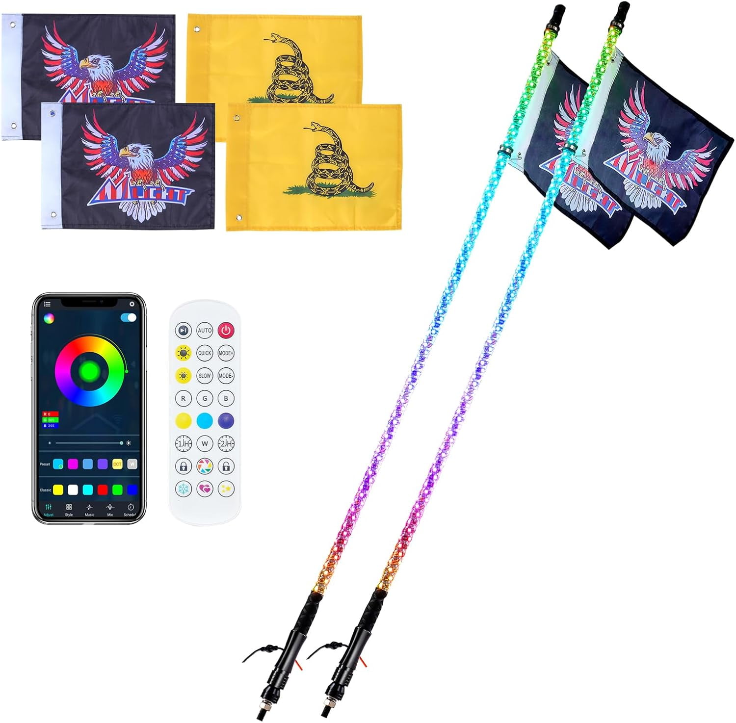 2 PCS 4 FT Whip Light, APP & RF Remote Control Led Whip Light ...