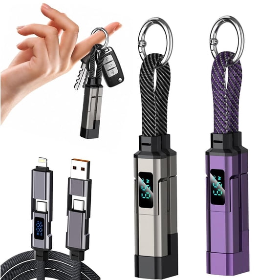2 PCS 4-In-1 Digital Display Keychain Charging Cable,Short Usb C to ...