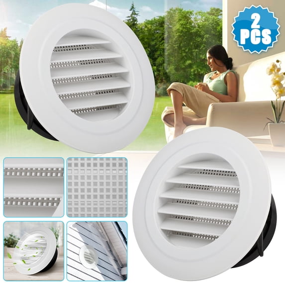 2 PCS 4 Inch Round Air Soffit Vents Oblique Louver Grille Cover with ...