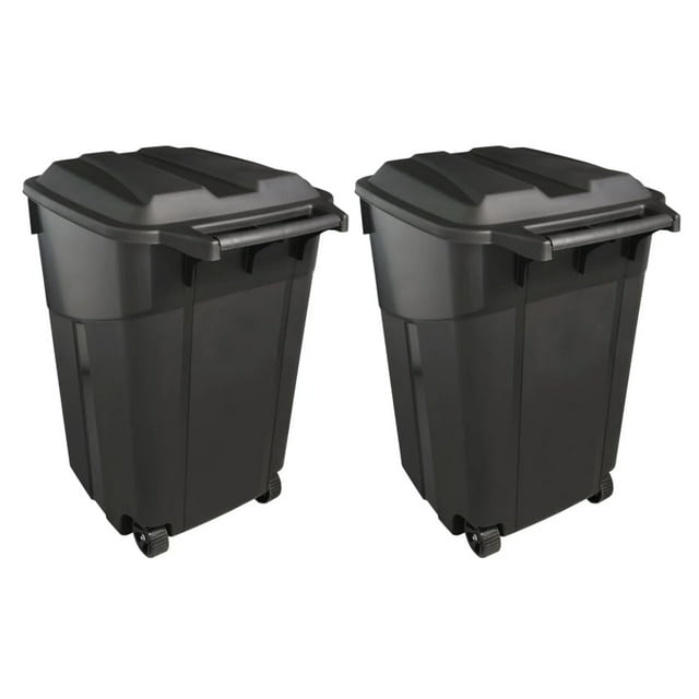 2 PCS 45 Gallon Heavy Duty Plastic Garbage Cans Trash Cans Rubbish Bin ...