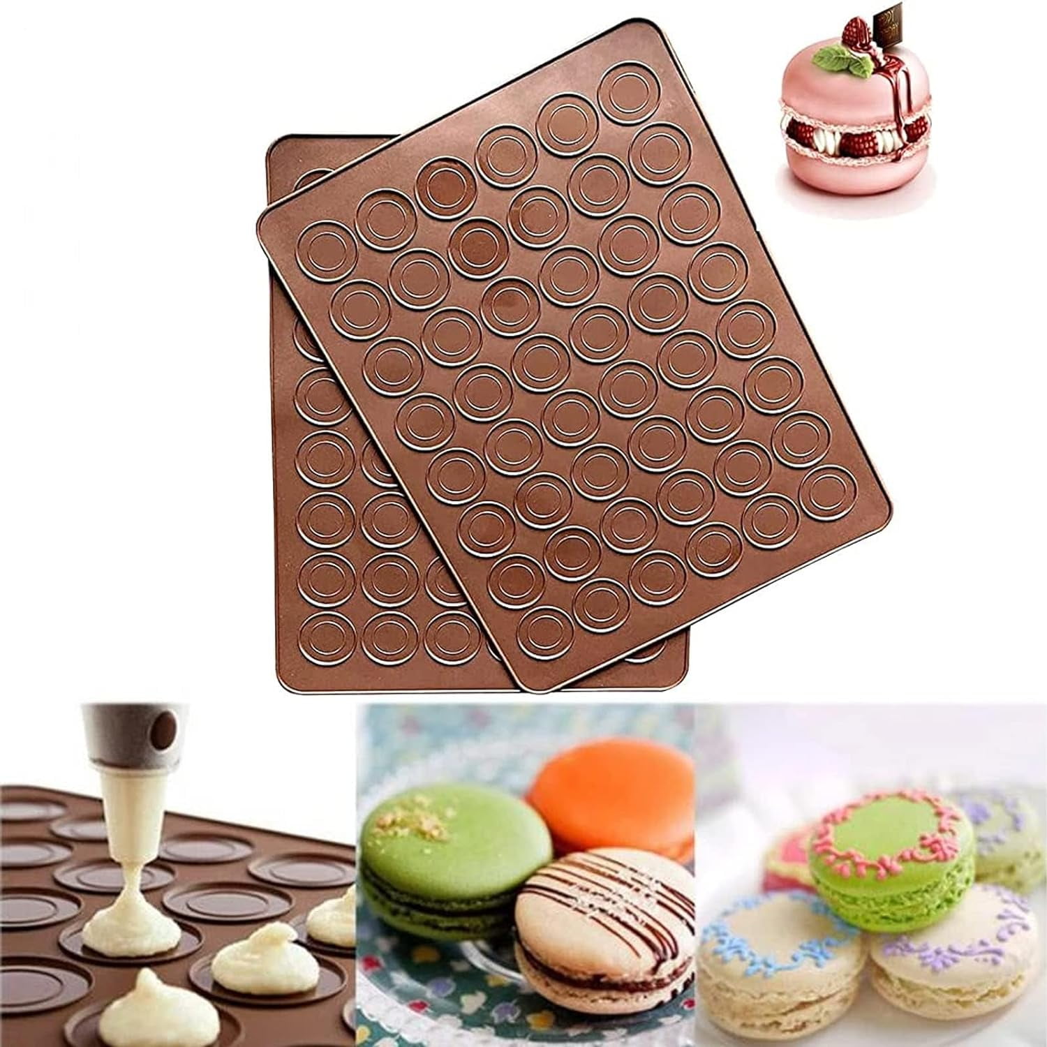 2 PCS 48 Capacity Macaron Silicone Baking Sheet Muffin DIY Chocolate ...