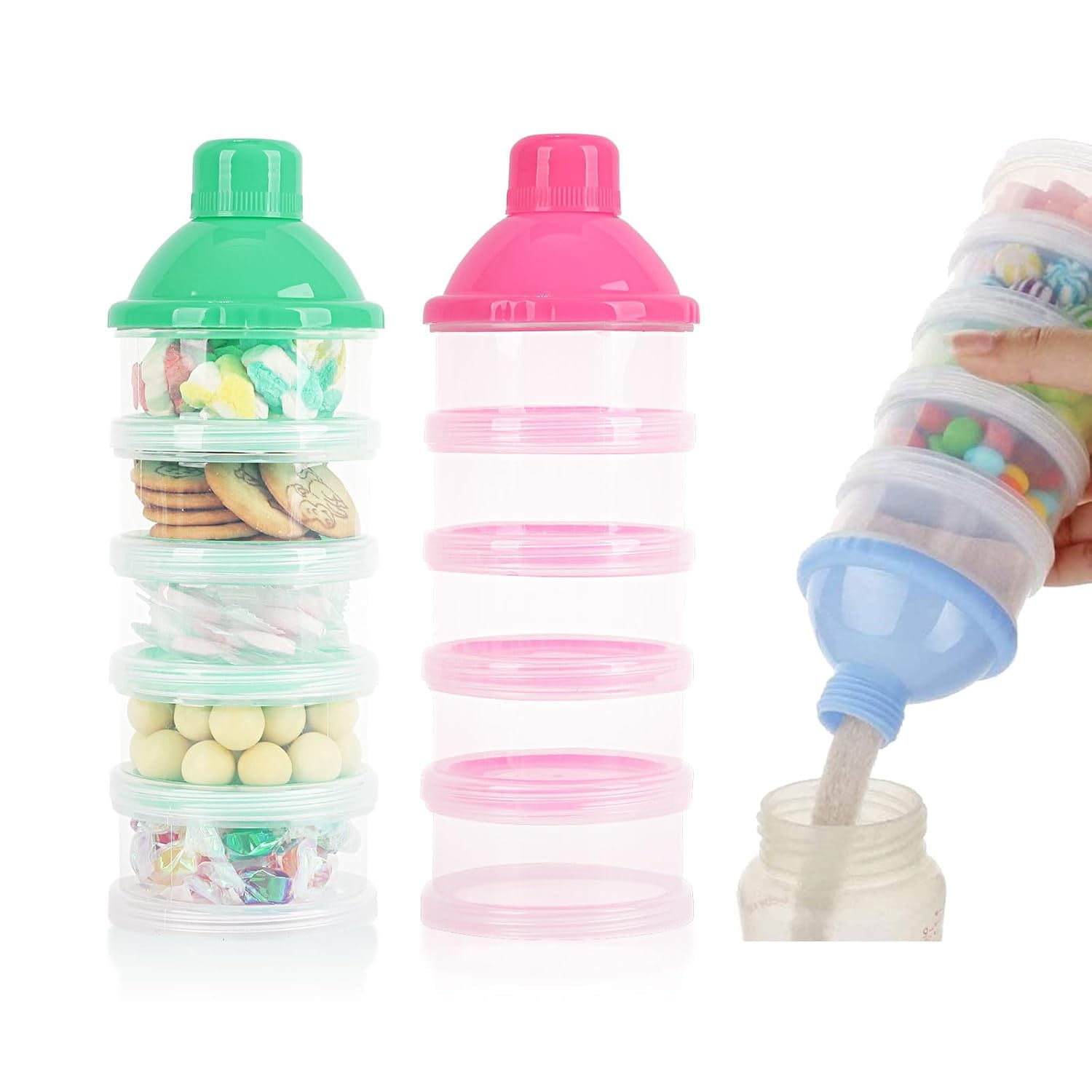 2 PCS 5 Layers Baby Milk Powder Dispenser, Milk Powder Pots, Formula ...