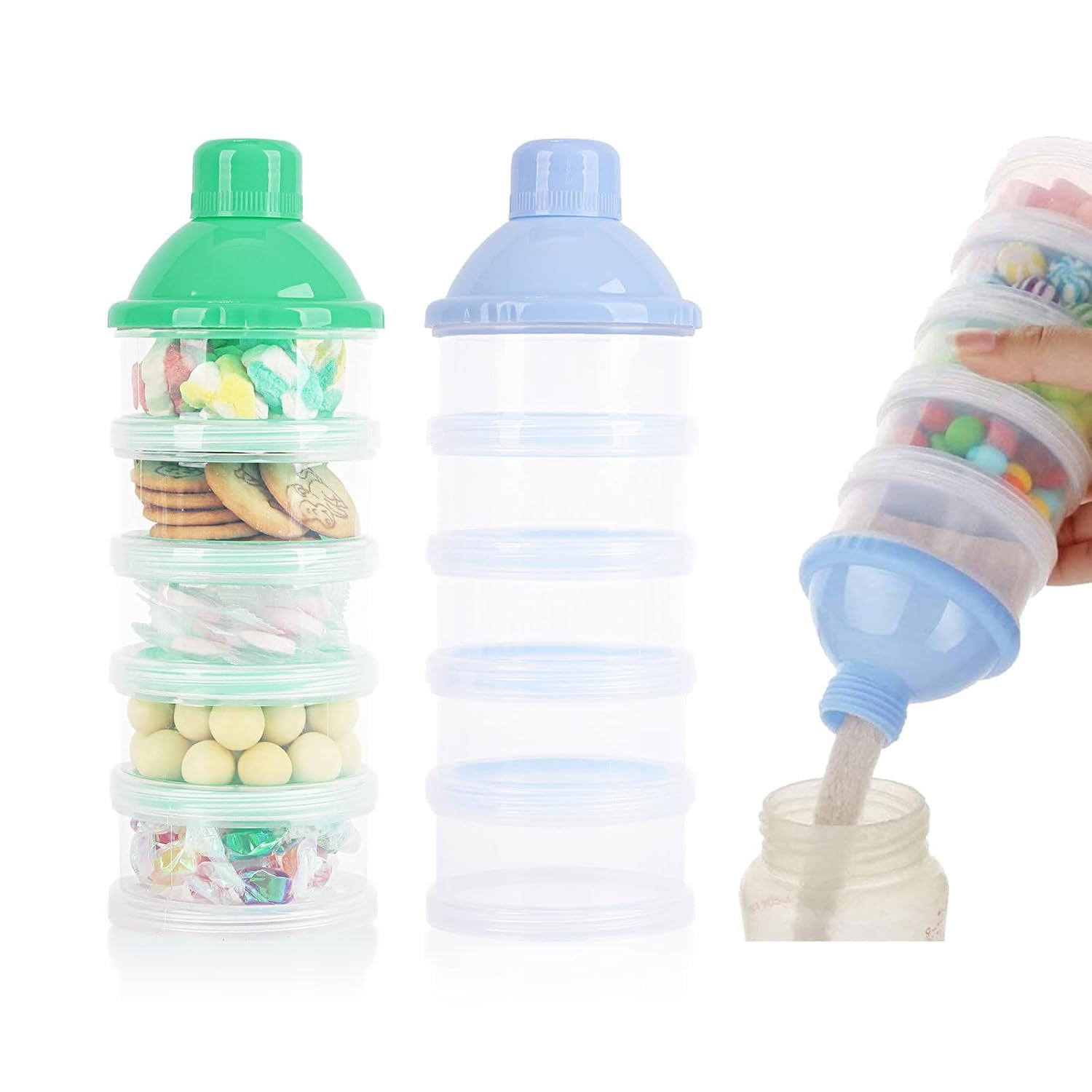 2 PCS 5 Layers Baby Milk Powder Dispenser, Portable Formula Dispenser ...