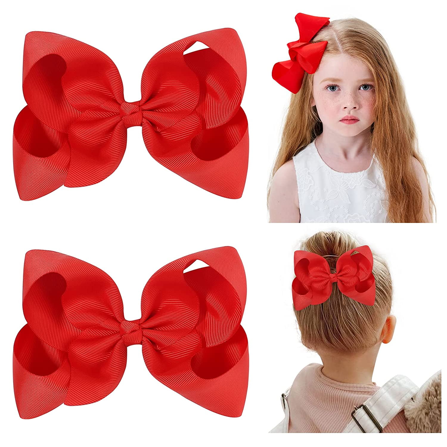 2 PCS 6" Big Hair Bows for Girls Alligator Clips Grosgrain Ribbon Solid ...