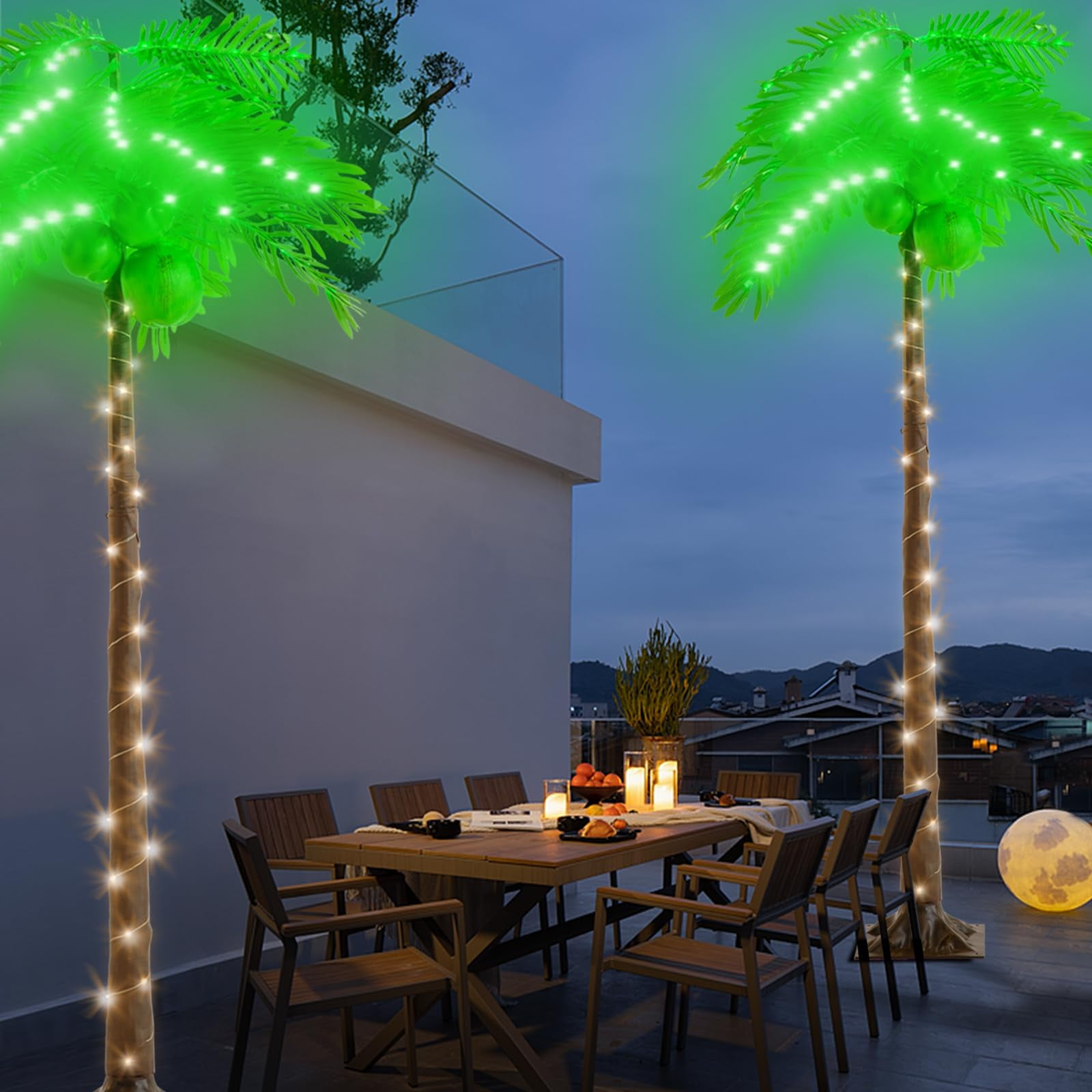 2 PCS 6 FT Light Up Palm Trees - 8 Modes Artificial Lighted Palm Tree ...