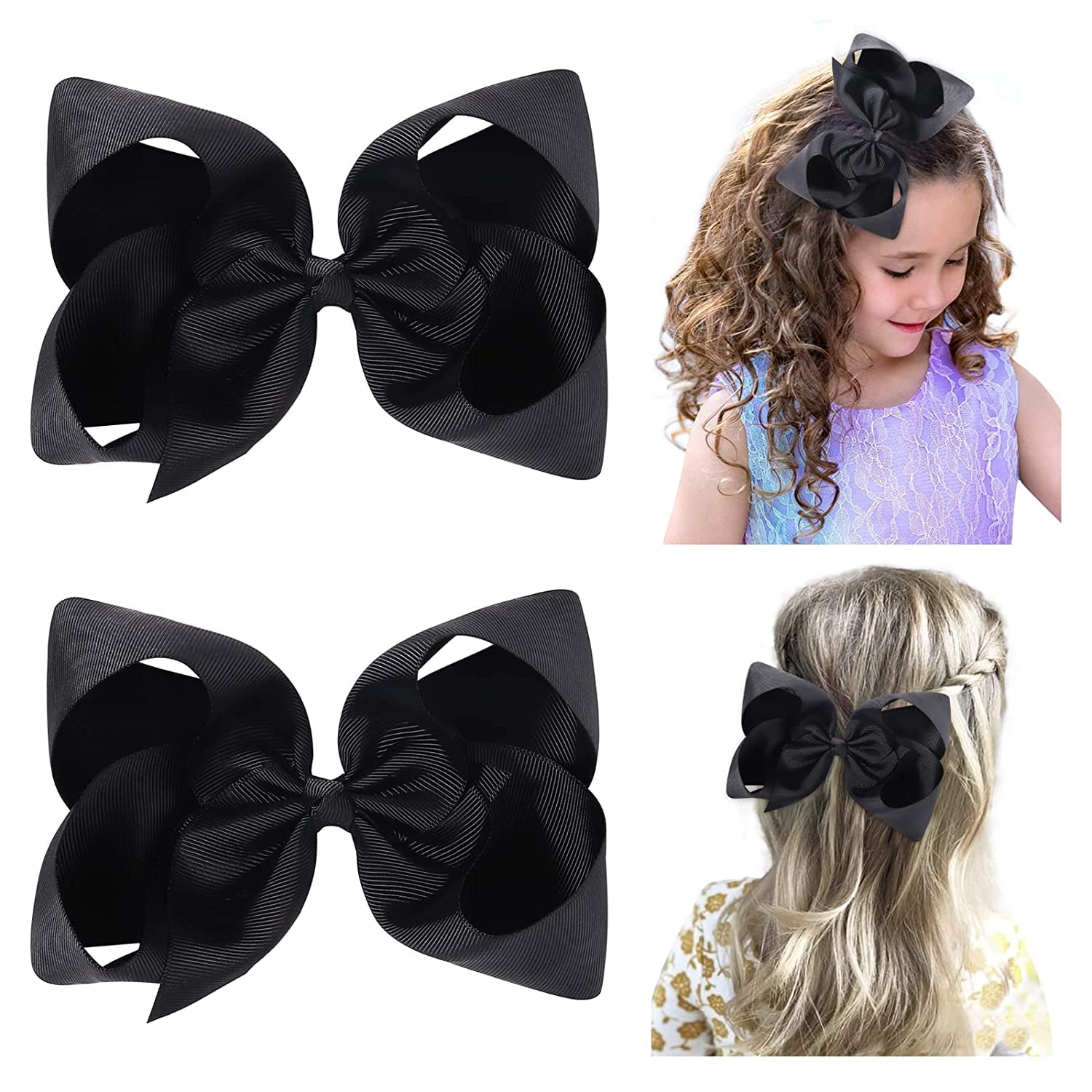 2 PCS 6" Hair Bows for Girls - Walmart.com
