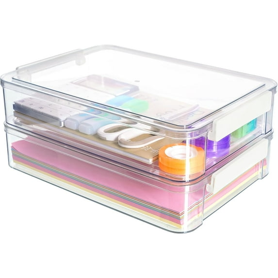 2 PCS 6 Qt Plastic Storage Bins with Lids and Latches, Portable ...