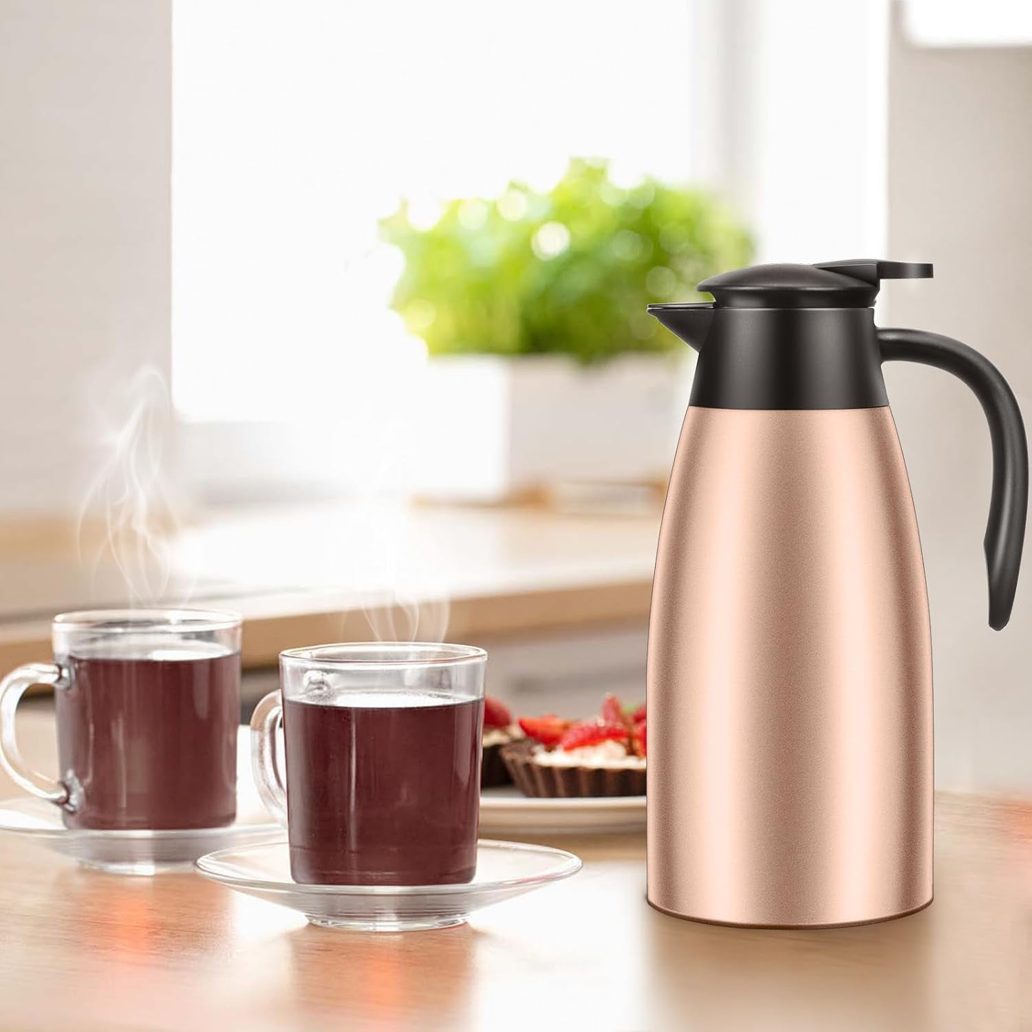 2 PCS 68 OZ Thermal Coffee Carafe Gold Insulated Stainless Steel Vacuum ...