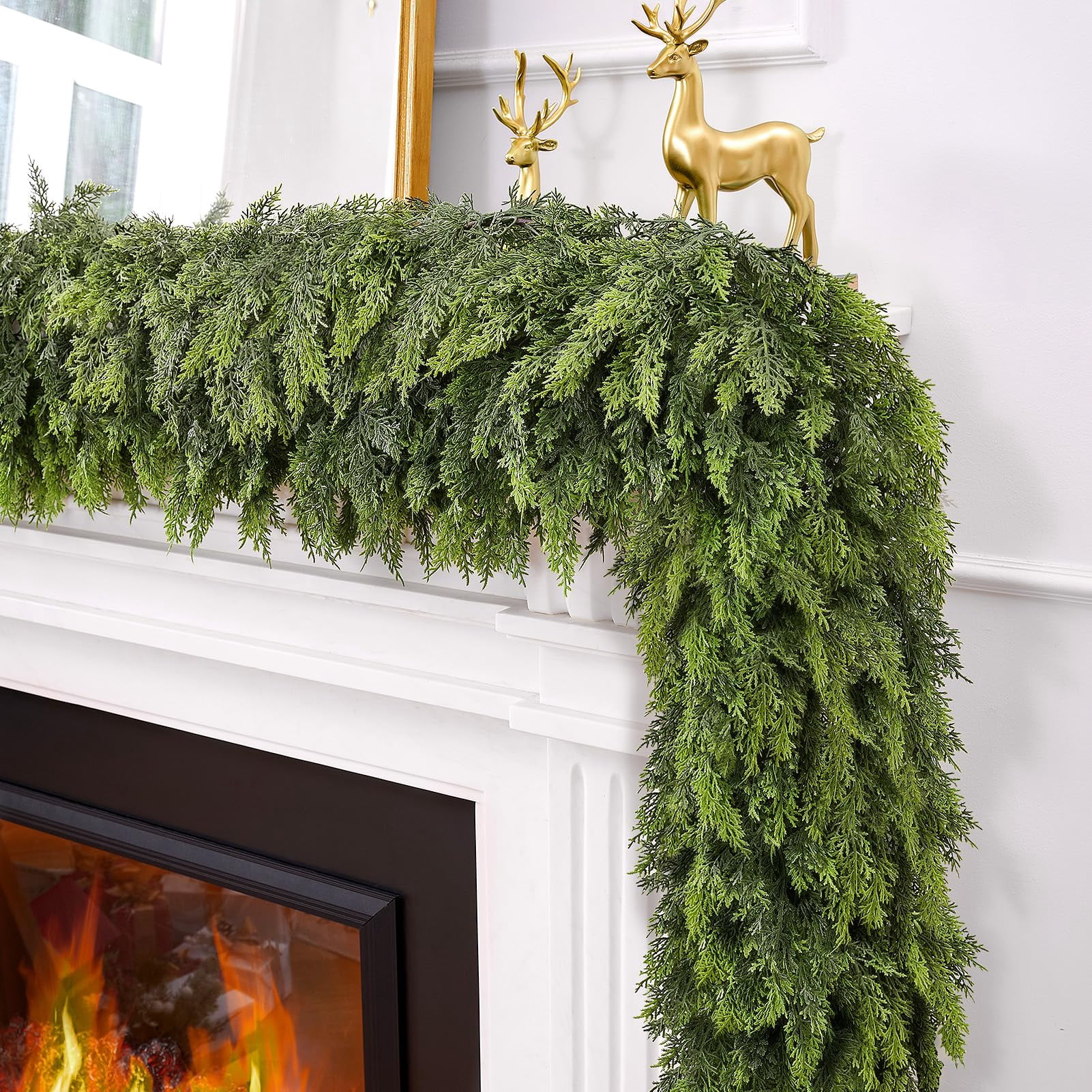 2 PCS 6FT Christmas Cedar Garland for Mantle,Realistic Faux Greenery ...