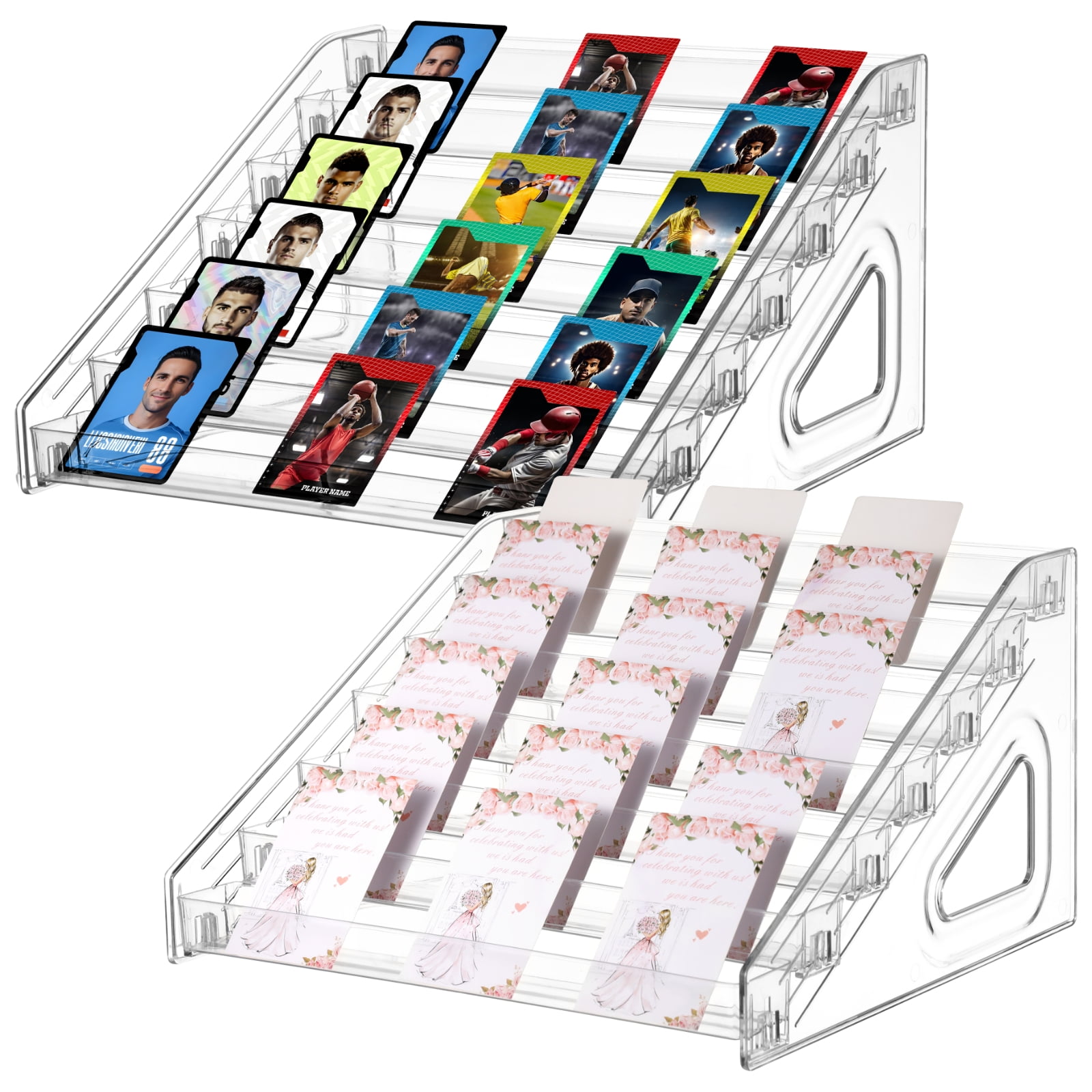 2 PCS 7-Layer Acrylic Greeting Card Display Stands, Multi-Function Card ...
