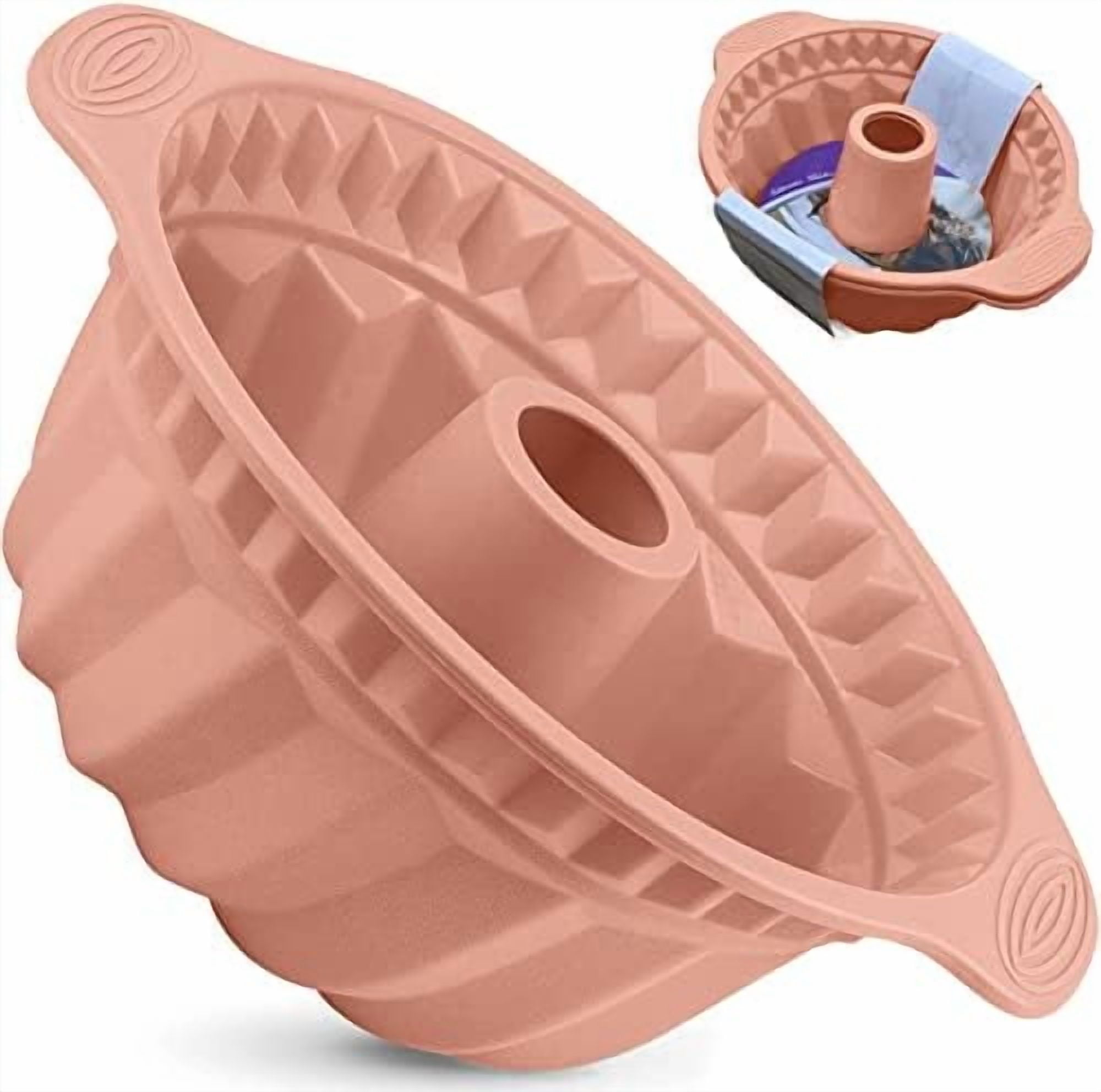 2 PCS 9.5 Inch Silicone Cake Pans, Non-stick Fluted Cake Pan with ...