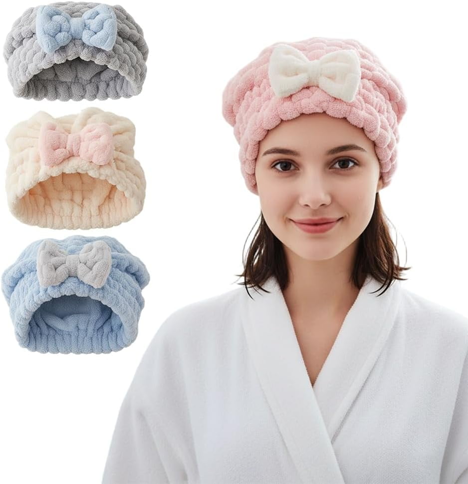 2 PCS Absorbent Hair Towel Wrap for Wet Hair, 2026 New Cute Bow Design ...