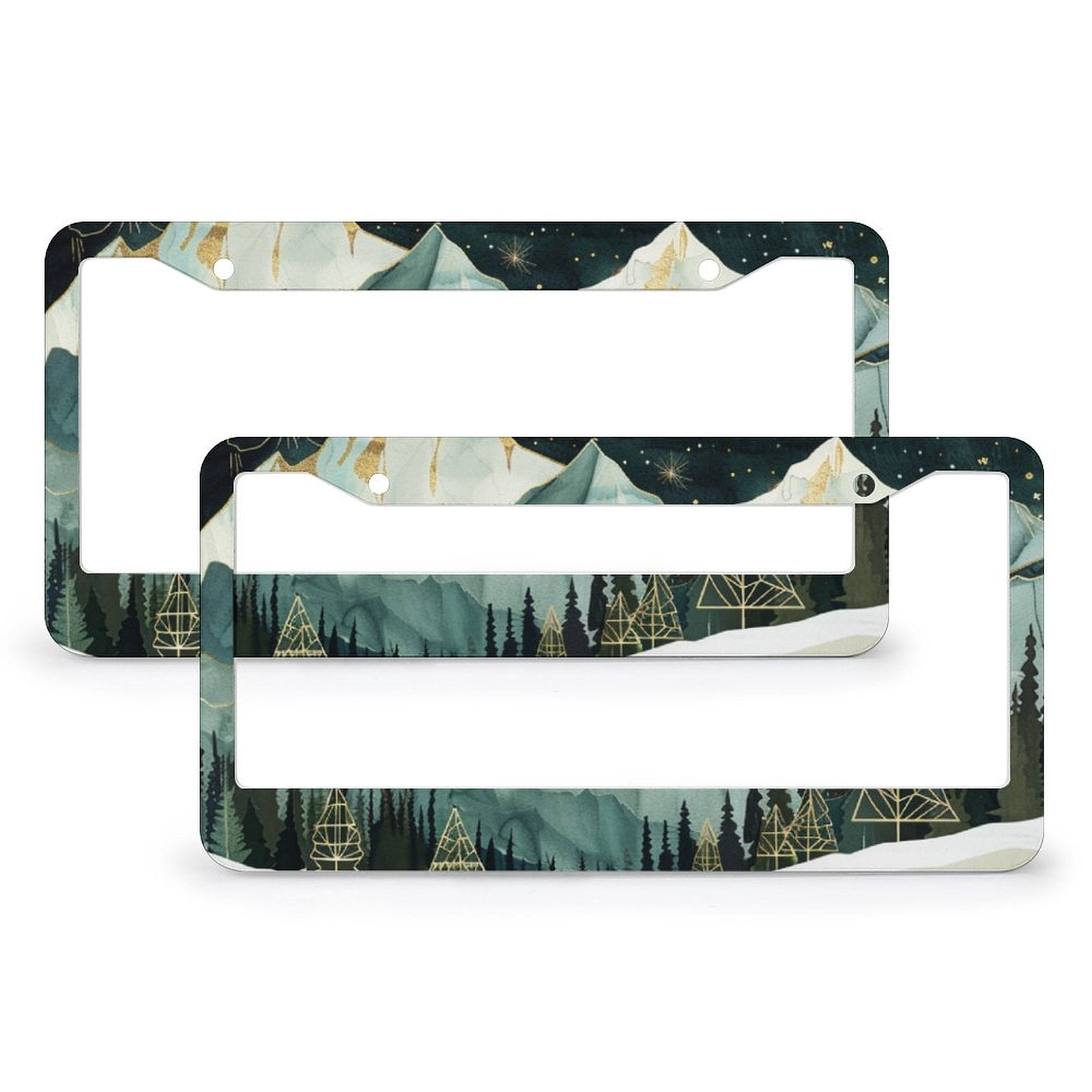 2 PCS Abstract Mountains Lake Landscape License Plate Cover Watercolor ...
