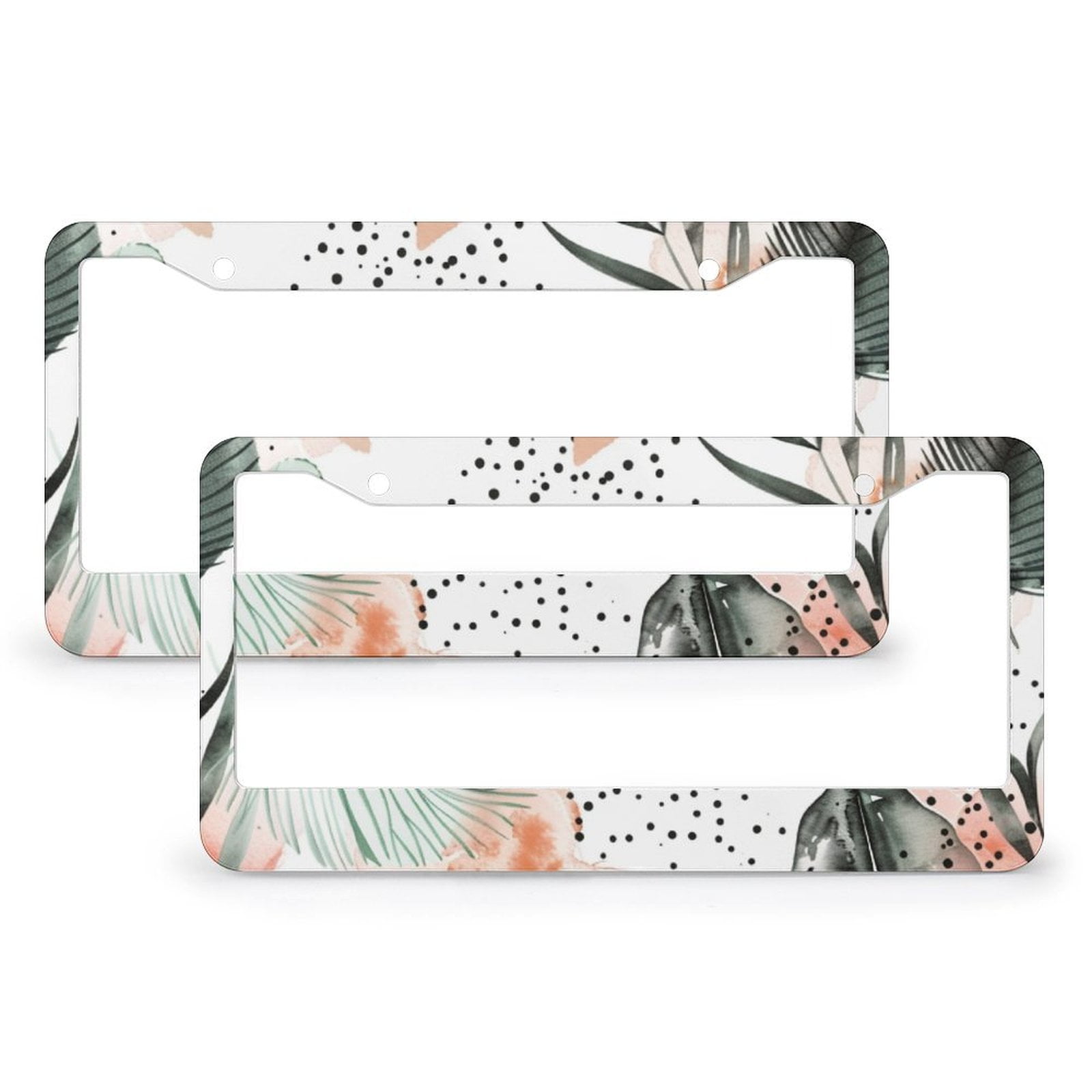 2 PCS Abstract Watercolor Pattern with Tropical Leaves License Plate ...