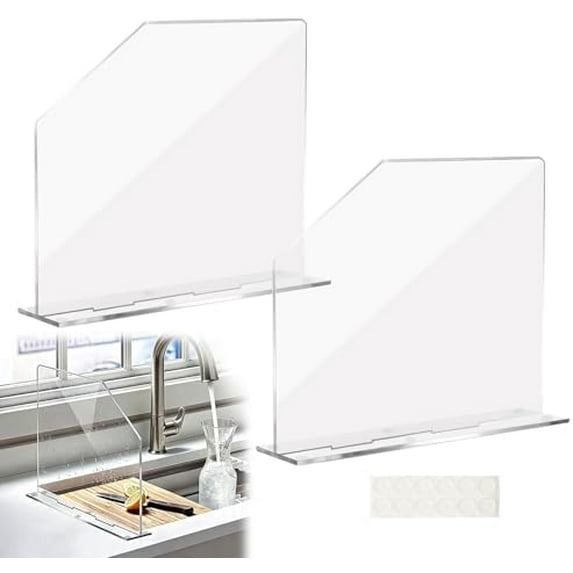 2 PCS Acrylic Sink Splash Guard 16.14 * 13.38 Inch Clear Freestanding ...