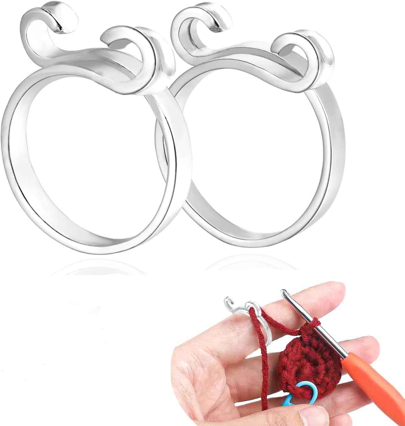 2 PCS Adjustable Knitting Crochet Loop Ring, Brass Open Yarn Guide Crochet Tension Ring For ...