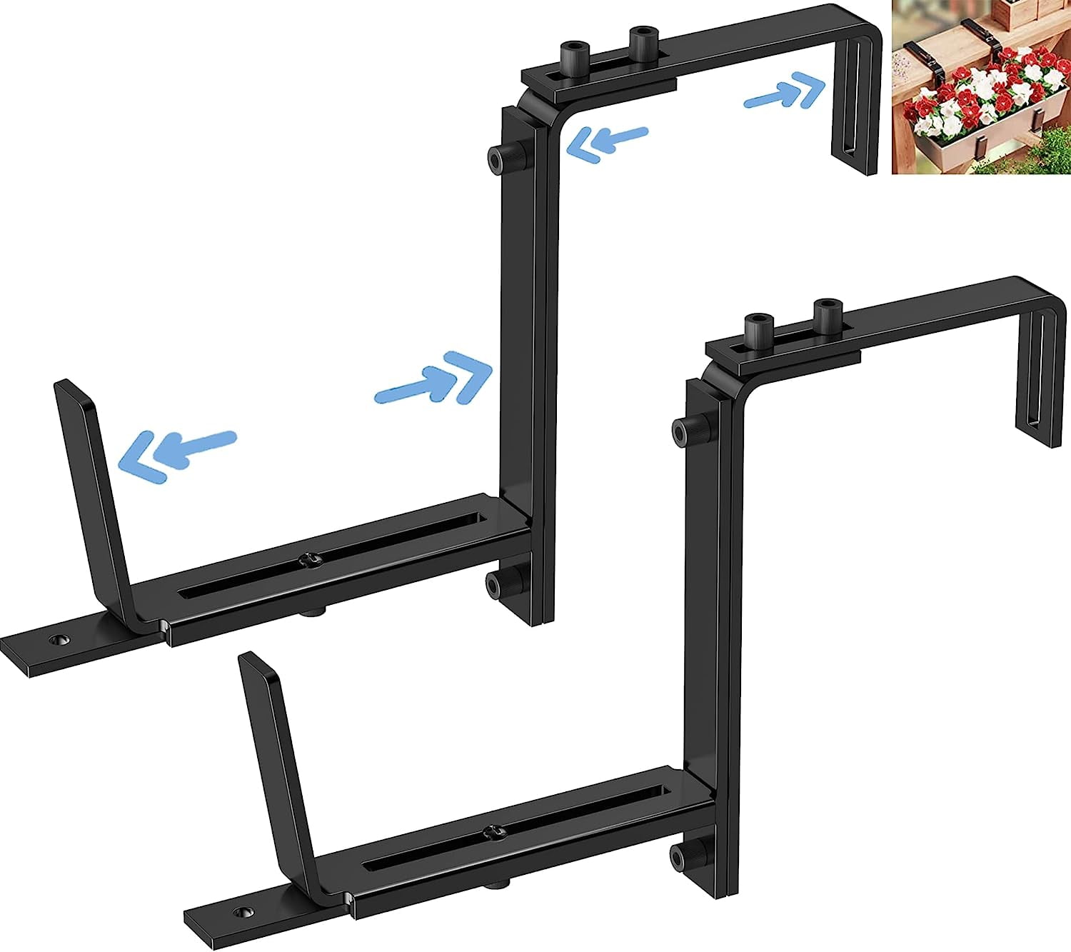 2 PCS Adjustable Planter Box Bracket (6 to 12.5 Inches) for Flower Box ...