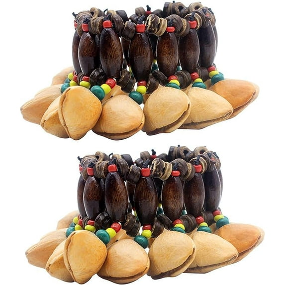 2 PCS African Tribal Style Nuts Handbell Seed Rattle Bracelet Anklet Natural Percussion ...