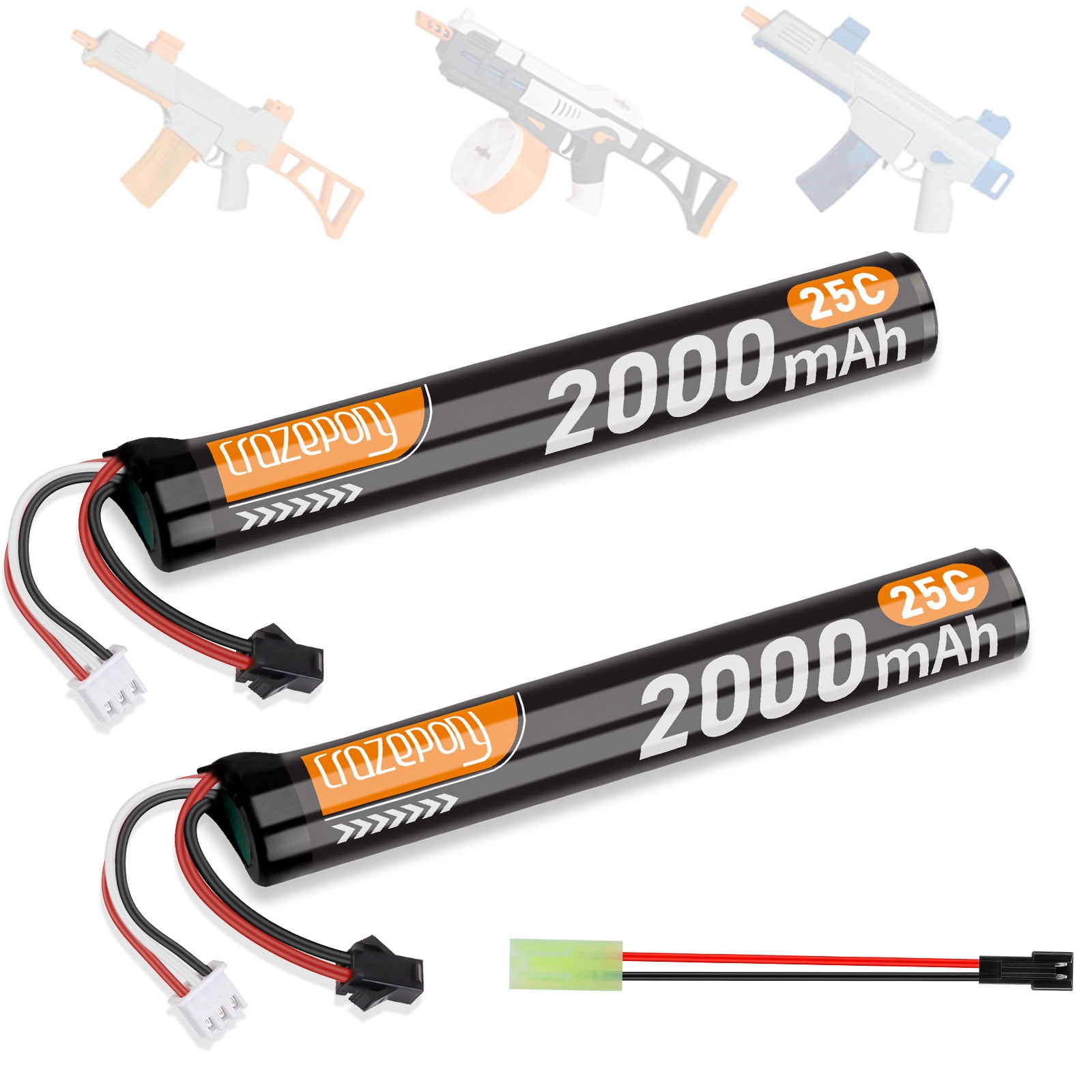 2 PCS Airsoft Battery 7.4V 2000mAh 25C for SRB1200 SRB400 SM2P to ...