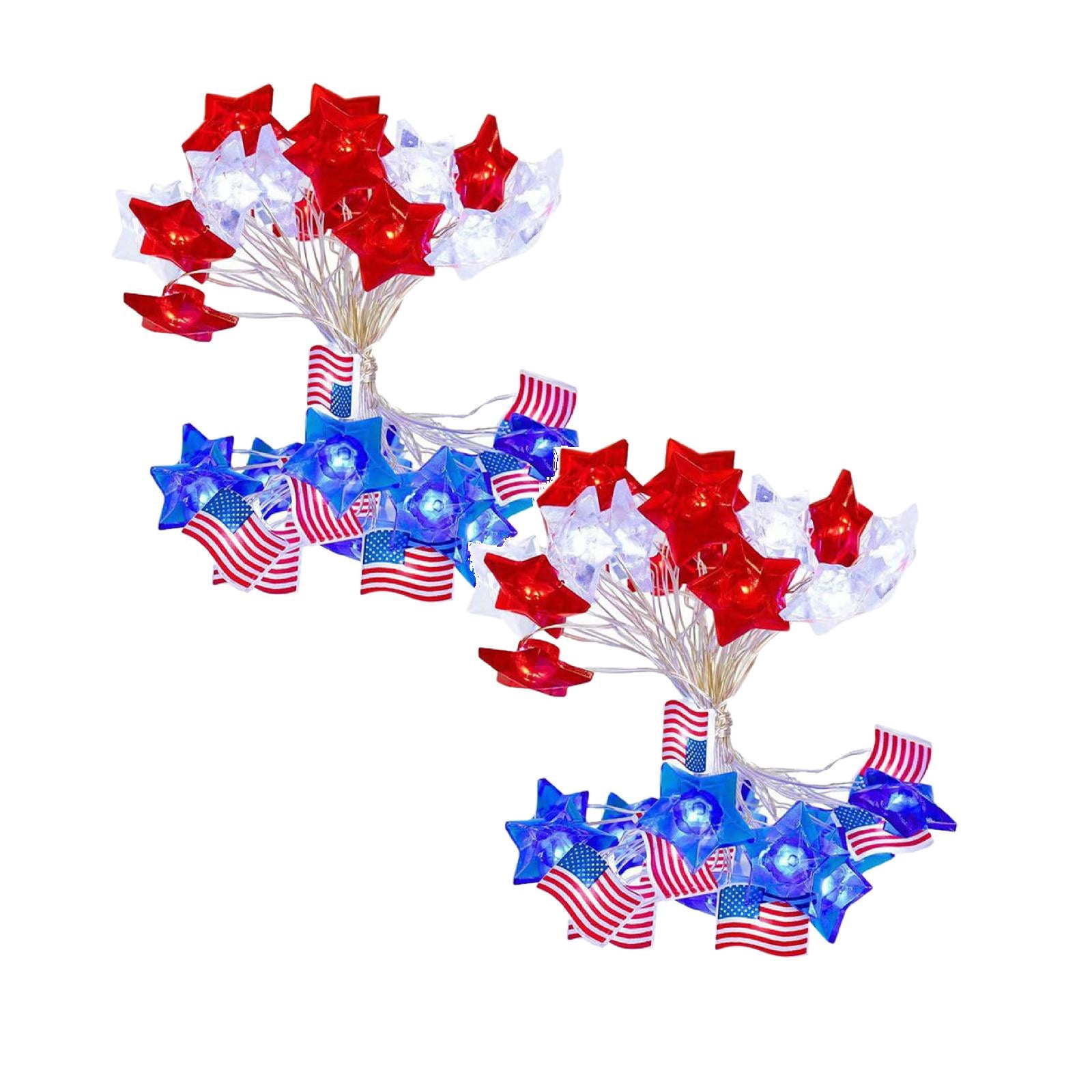 2 PCS American Flag Copper Wire Lamp Fourth Of July Flag LED String ...