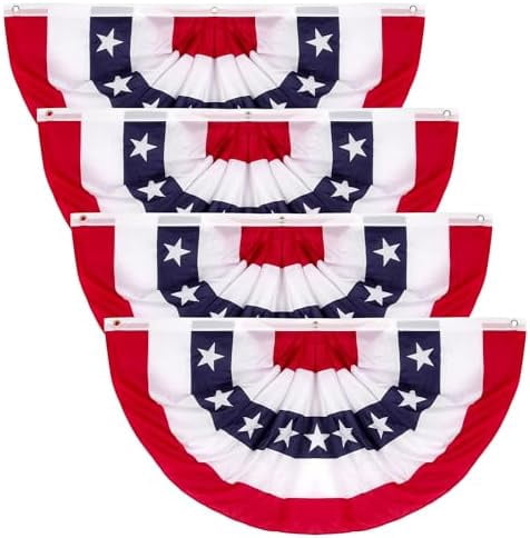2 PCS American Pleated Fan Flag Bunting, 2 x 4 FT Patriotic Red White ...