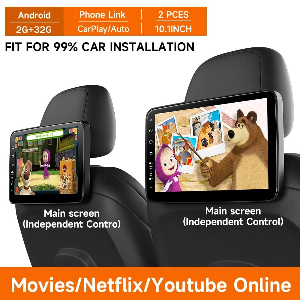 (2 PCS) Android 12 2+32G 10.1''Car Headrest Monitor Screens Wireless ...