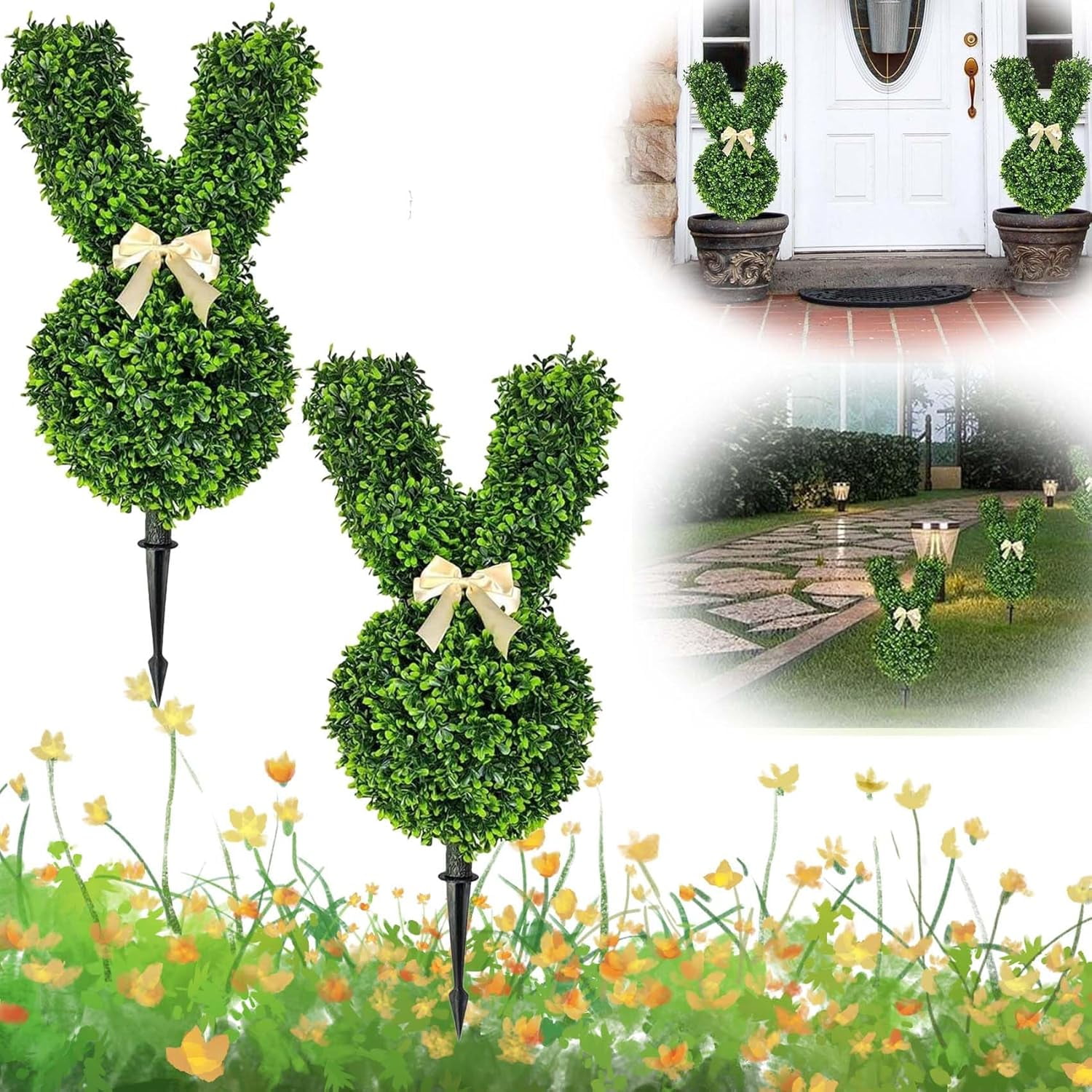 2 PCS Artificial Bunny,Shaped Topiary Tree Pot Fake Easter Bunny Plant ...