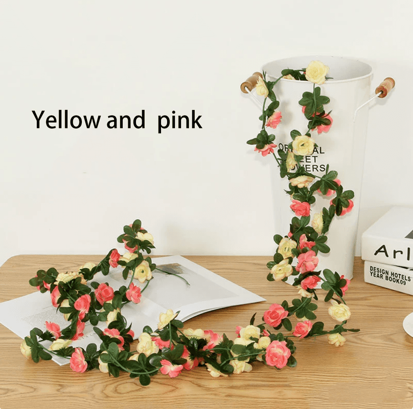 2 PCS Artificial Flower Vine Fake Rose Faux Hanging Flower Garland for ...