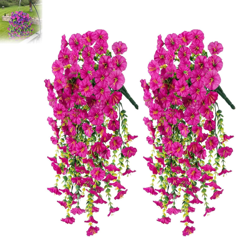 2 PCS Artificial Hanging Flowers Outdoor - 29.5" Silk Morning Glory ...
