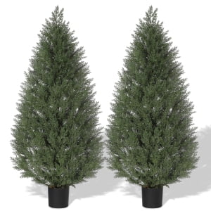 2 PCS Artificial Topiary Cedar Trees, 4 FT Artificial Plants Outdoor ...