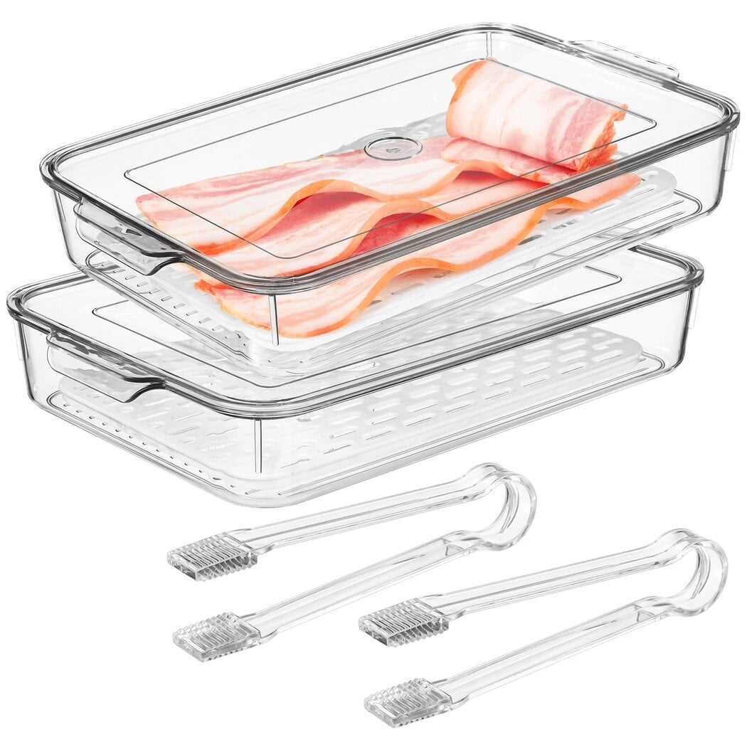 2 PCS Bacon Containers for Refrigerator, Bacon Case Holders, Meat Fruit ...