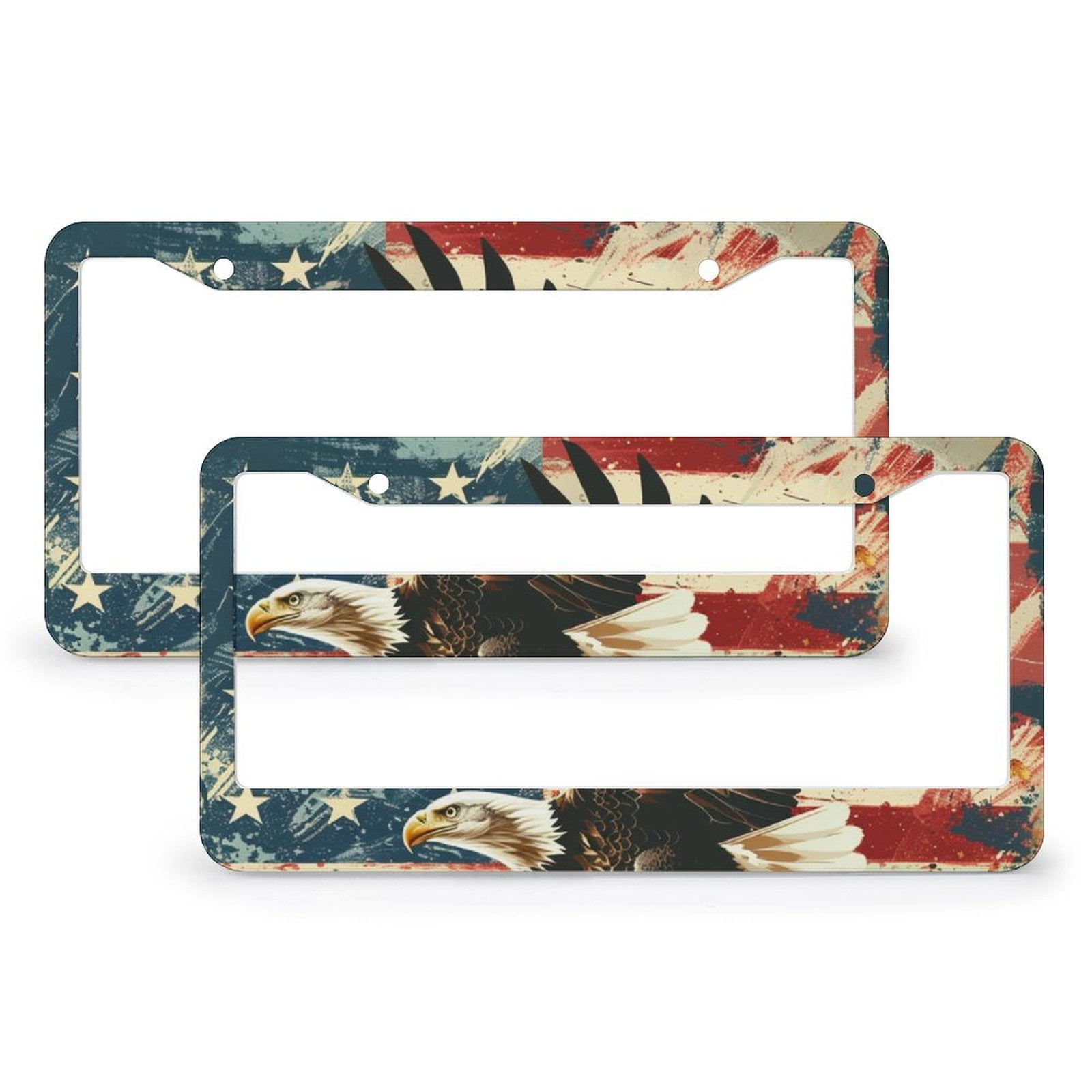 2 PCS Bald Eagle American Flag License Plate Frames 4th of July ...