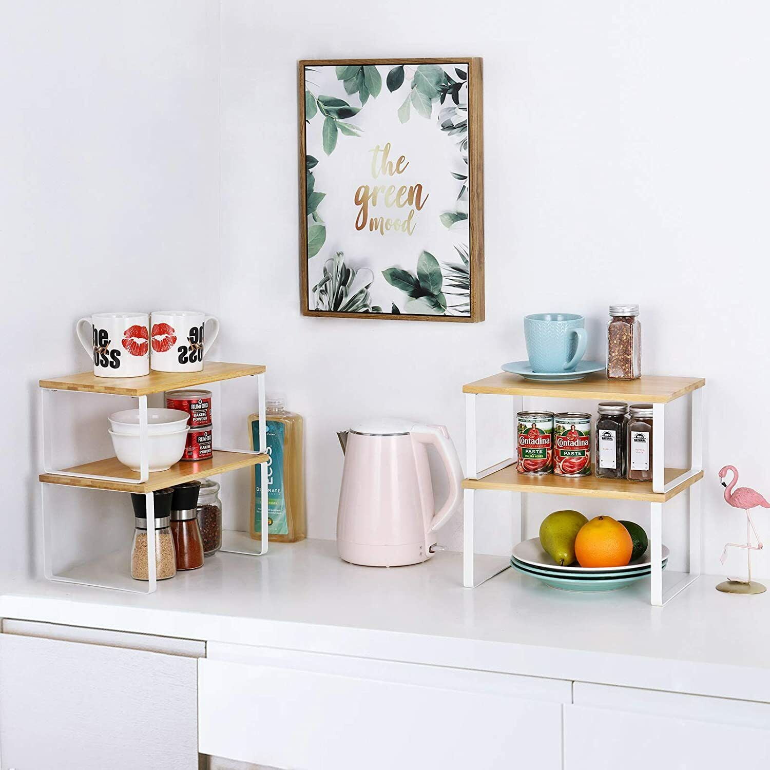 Walmart 2 PCS Bamboo Kitchen Cabinet Storage Racks, Metal Shelving Unit ...