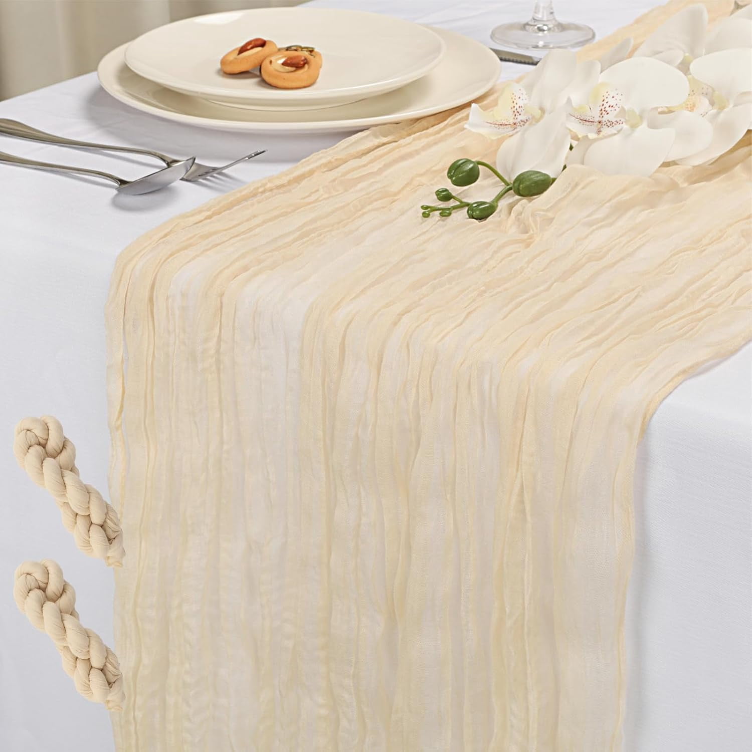 2 PCS Beige Table Runner,Rustic Boho Cheesecloth Table Runner,35x120 ...