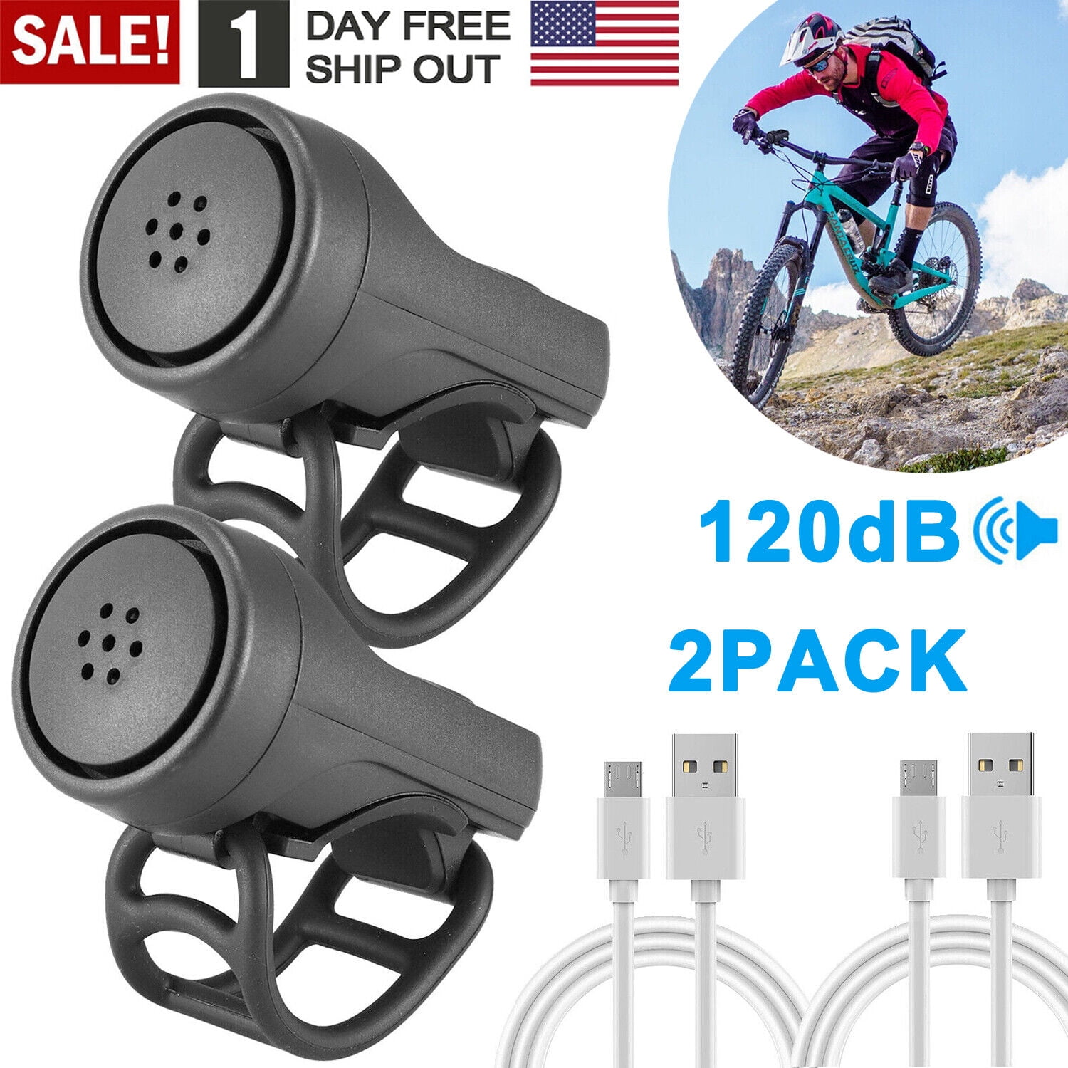 2 PCS Bike Electronic Loud Bell Horn Bicycle Handlebar Ring Bell ...