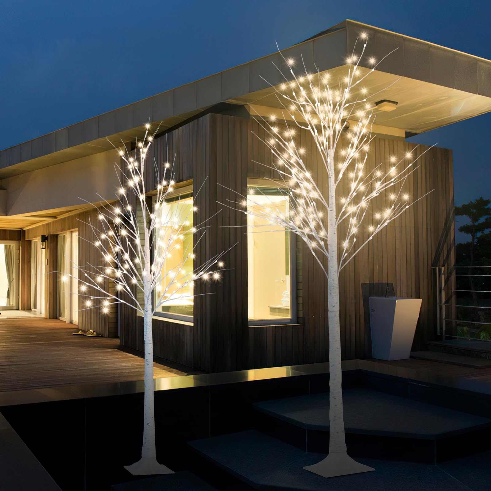 2 PCS Birch Tree with Led Lights (6 FT + 7 FT), Artificial Birch Tree ...