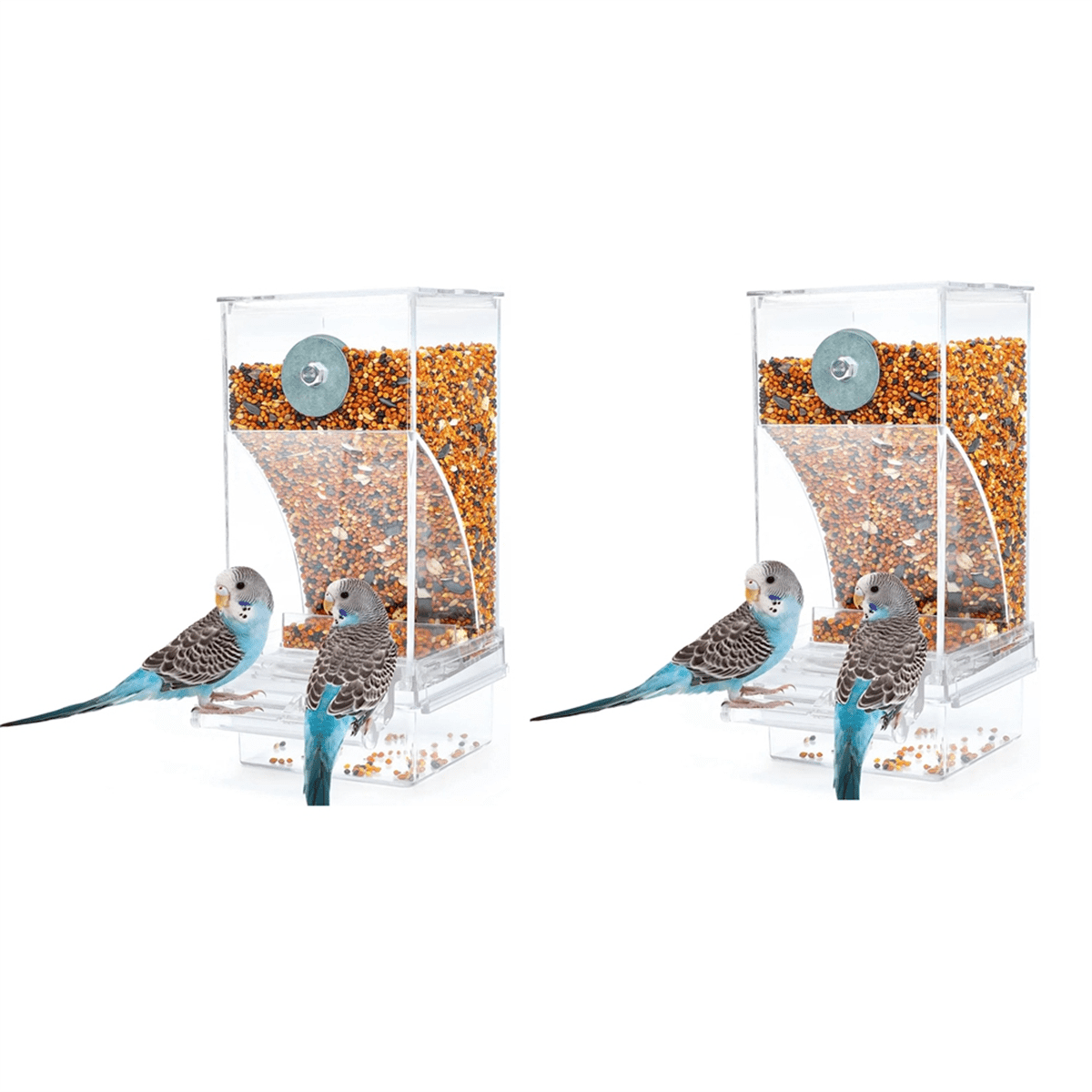 2 PCS Bird Feeders Feeding Cage Transparent Parakeet Seed Container ...